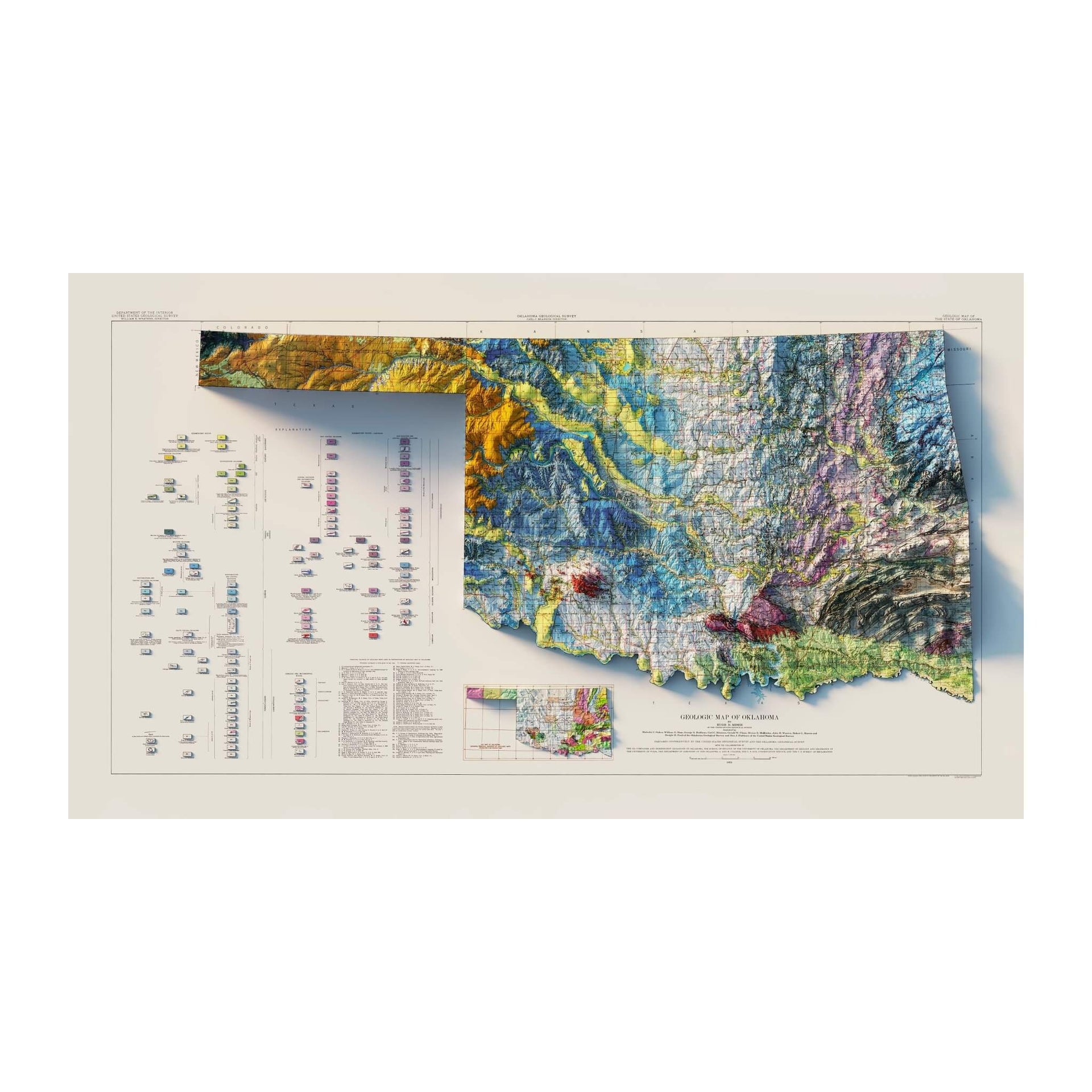 Vintage Oklahoma Relief Map (1954) | Muir Way