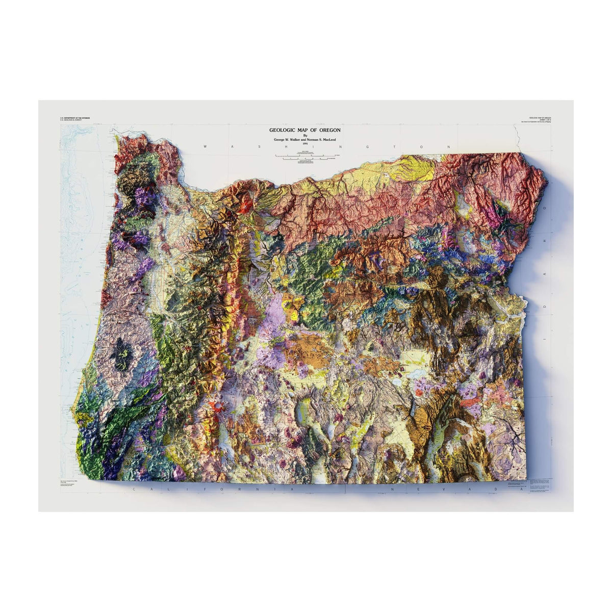 1991 Vintage Relief Map of Oregon | Museum-Quality Prints – Muir Way