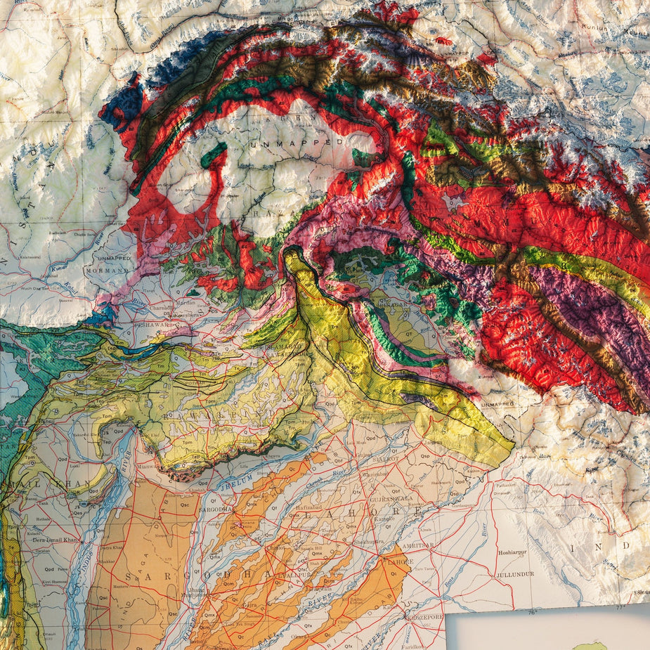 Relief Map of Pakistan (1964) Relief Map | Vintage Elevation map – Muir Way