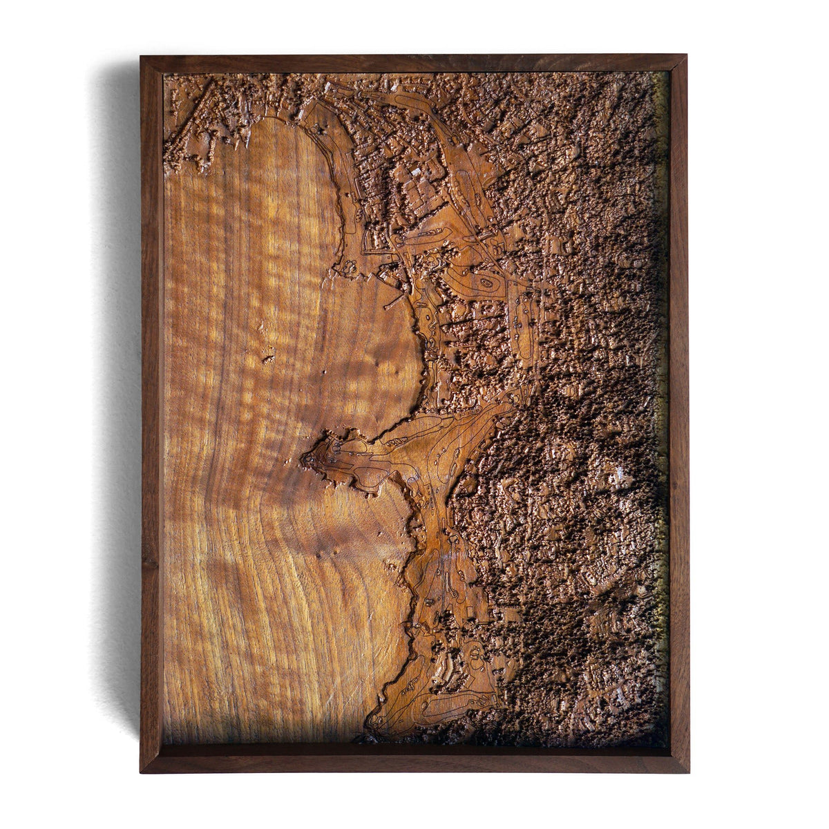 Pebble Beach 3D Wood-Carved Walnut Map | Muir Way
