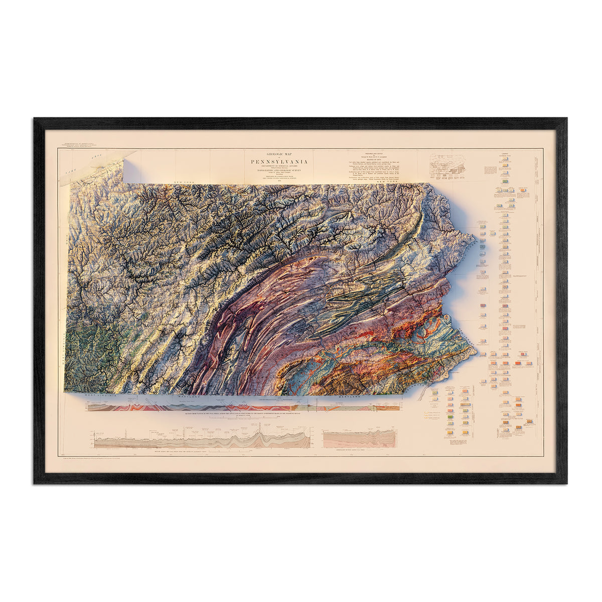 Pennsylvania 1931 Shaded Relief Map - Muir Way