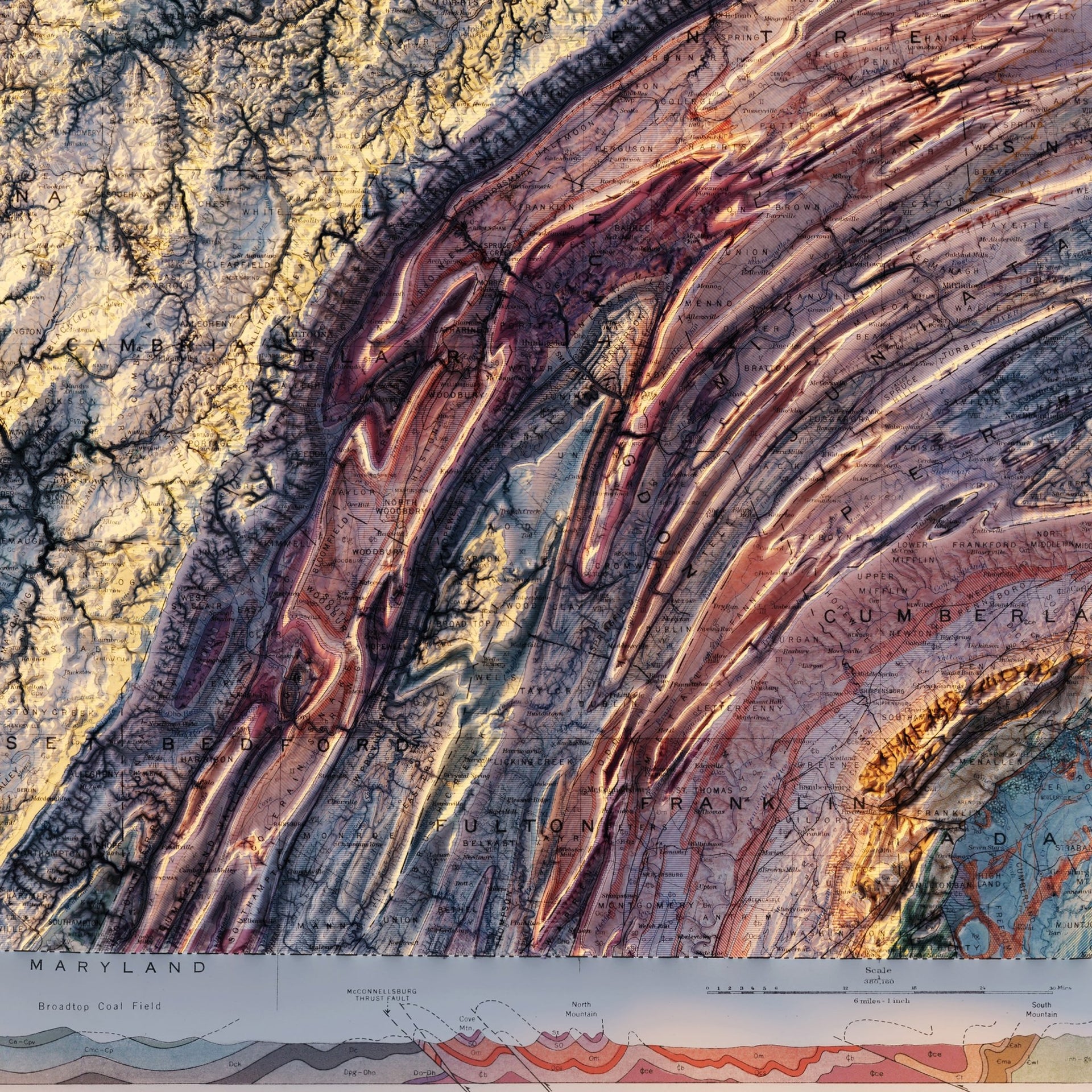 Pennsylvania 1931 Shaded Relief Map – Muir Way