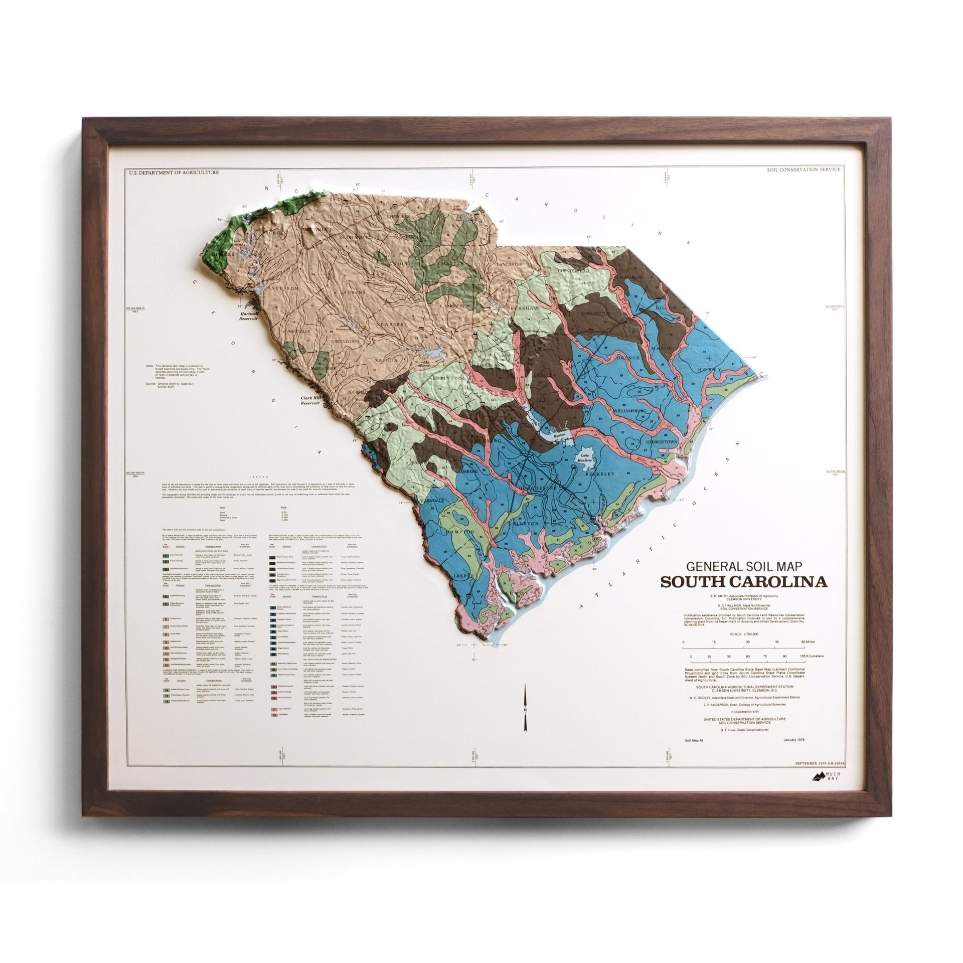 Raised Relief 3D Map of South Carolina from 1979 | Muir Way