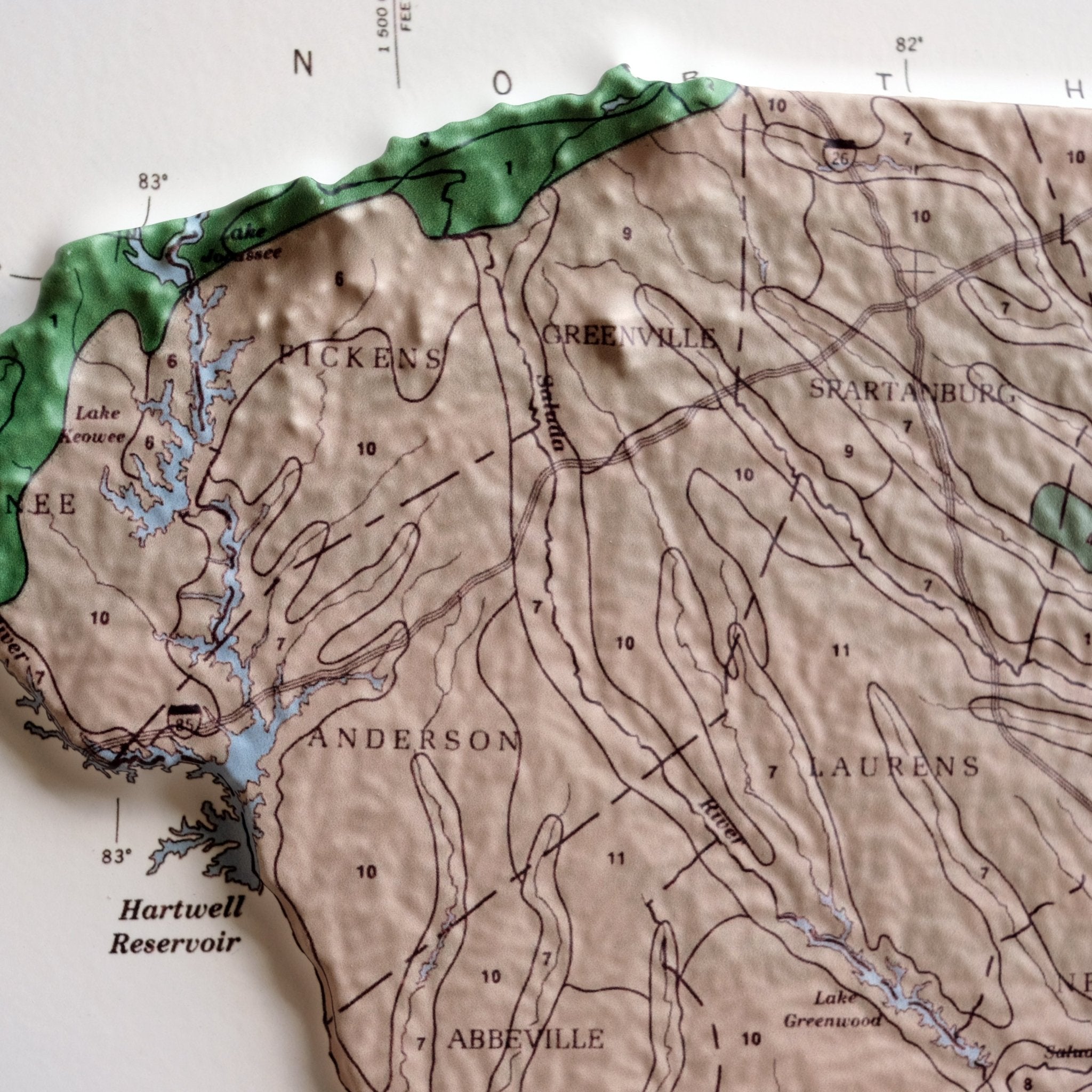 Raised Relief 3D Map of South Carolina from 1979 | Muir Way