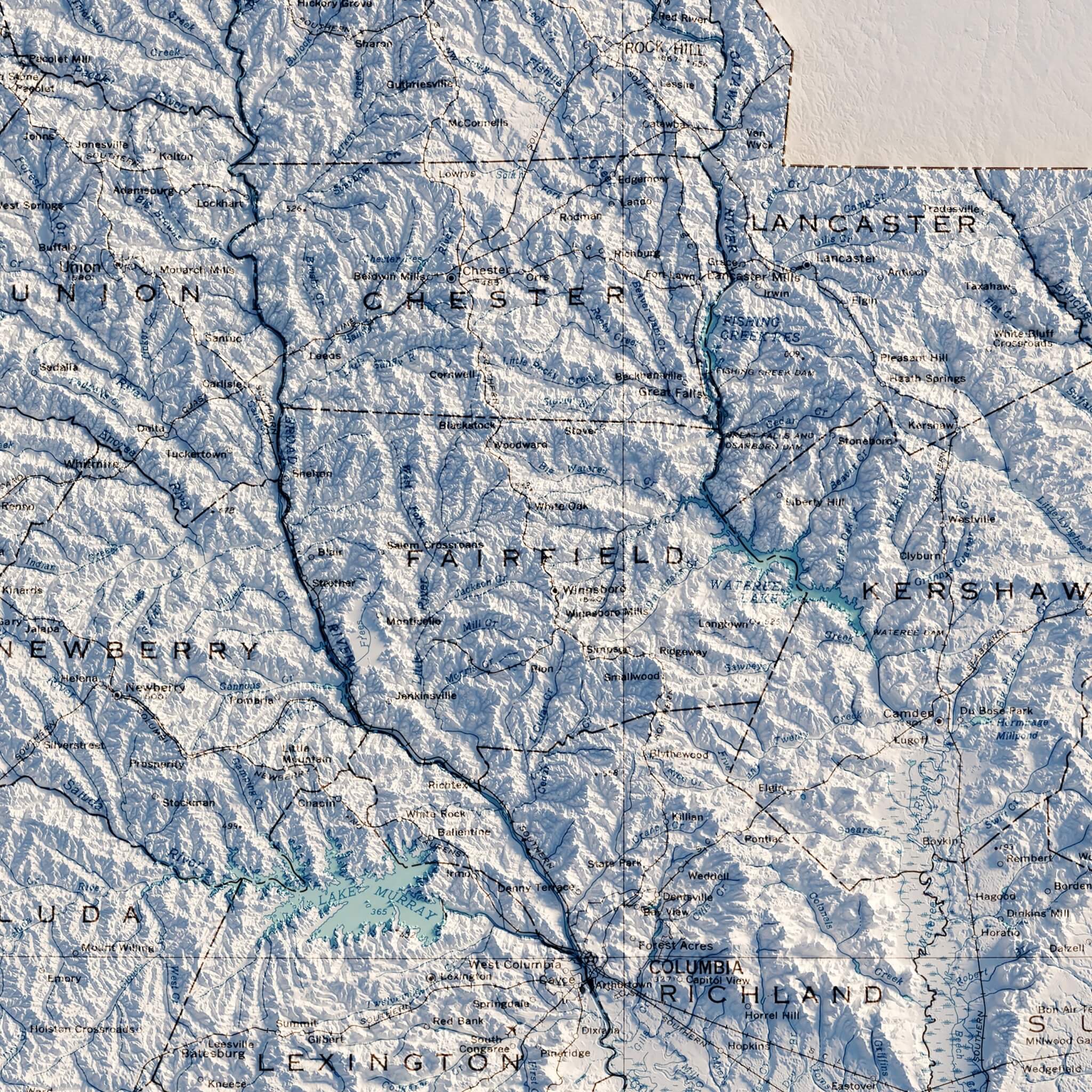 South Carolina relief maps, hydrological maps & prints. – Muir Way