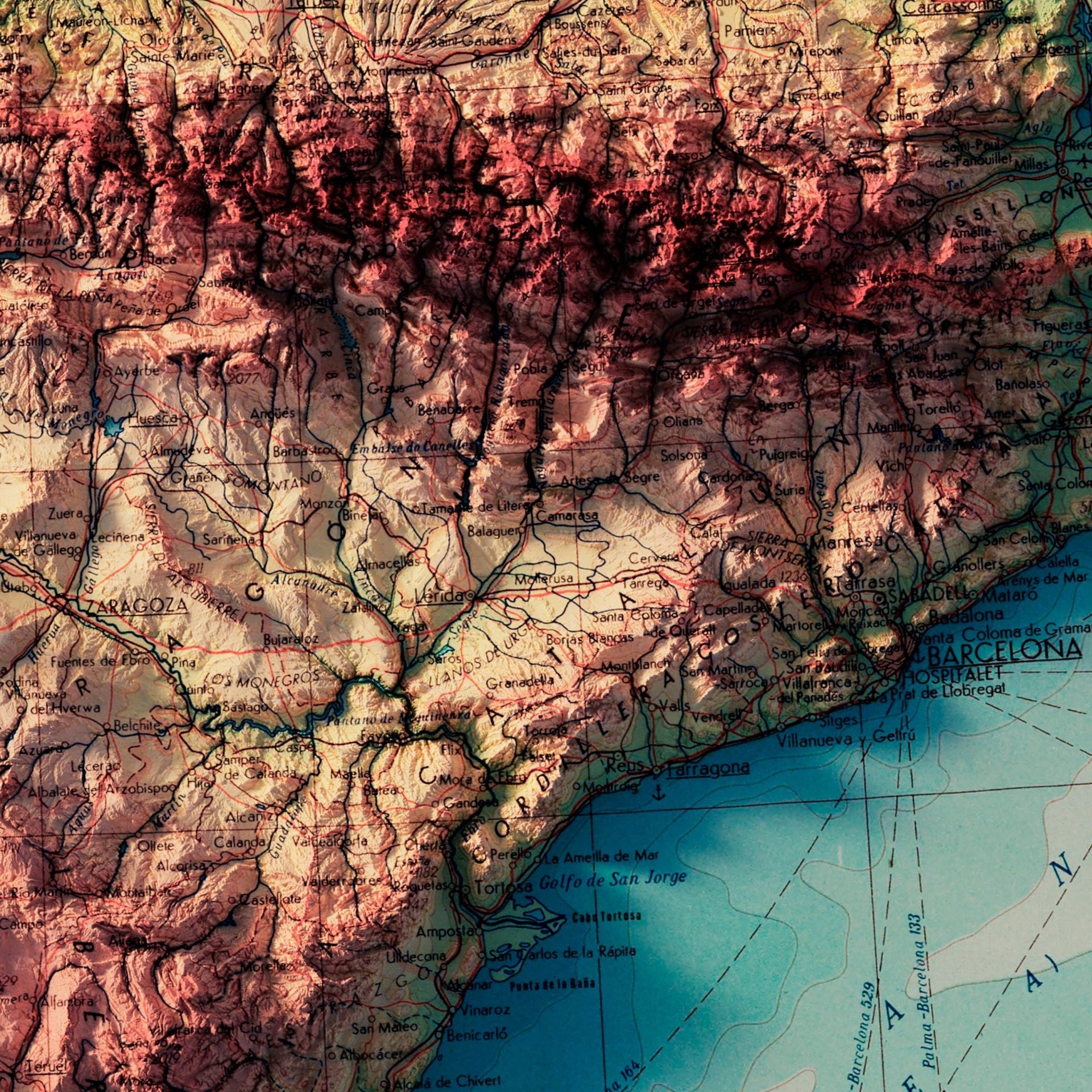 Spain and Portugal 1964 Shaded Relief Map – Muir Way