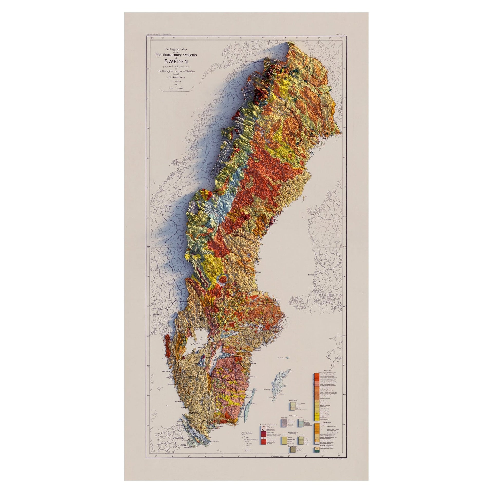 Sweden 1910 Shaded Relief Map – Muir Way