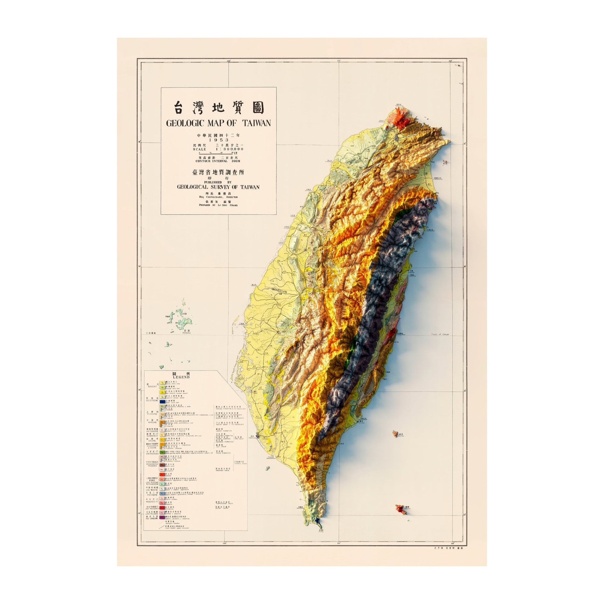 Enhanced Vintage Map of Taiwan (1953) Relief Map | Muir Way