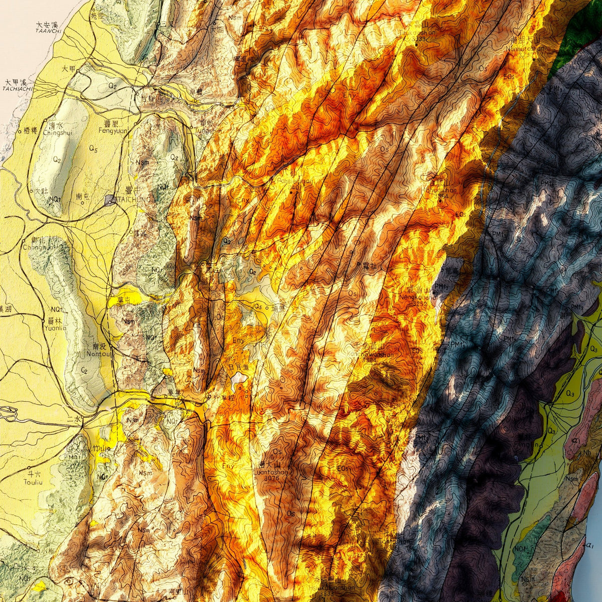 Enhanced Vintage Map of Taiwan (1953) Relief Map | Muir Way