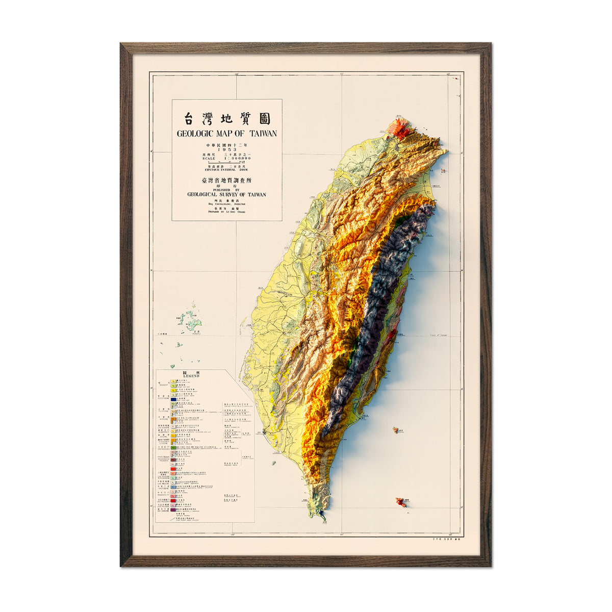 Enhanced Vintage Map of Taiwan (1953) Relief Map | Muir Way
