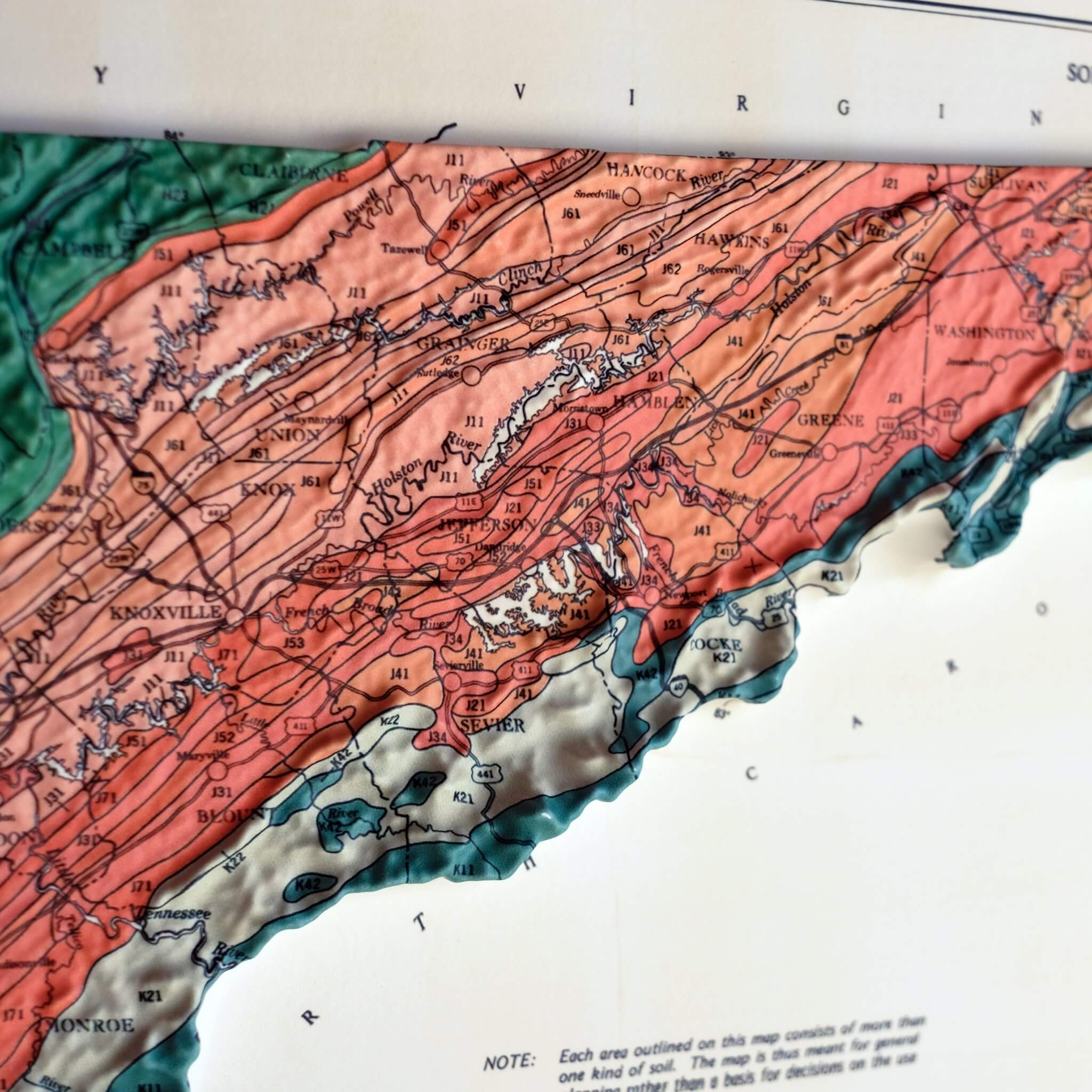Beautiful Raised Relief 3D Map of Tennessee from 1978 | Muir Way