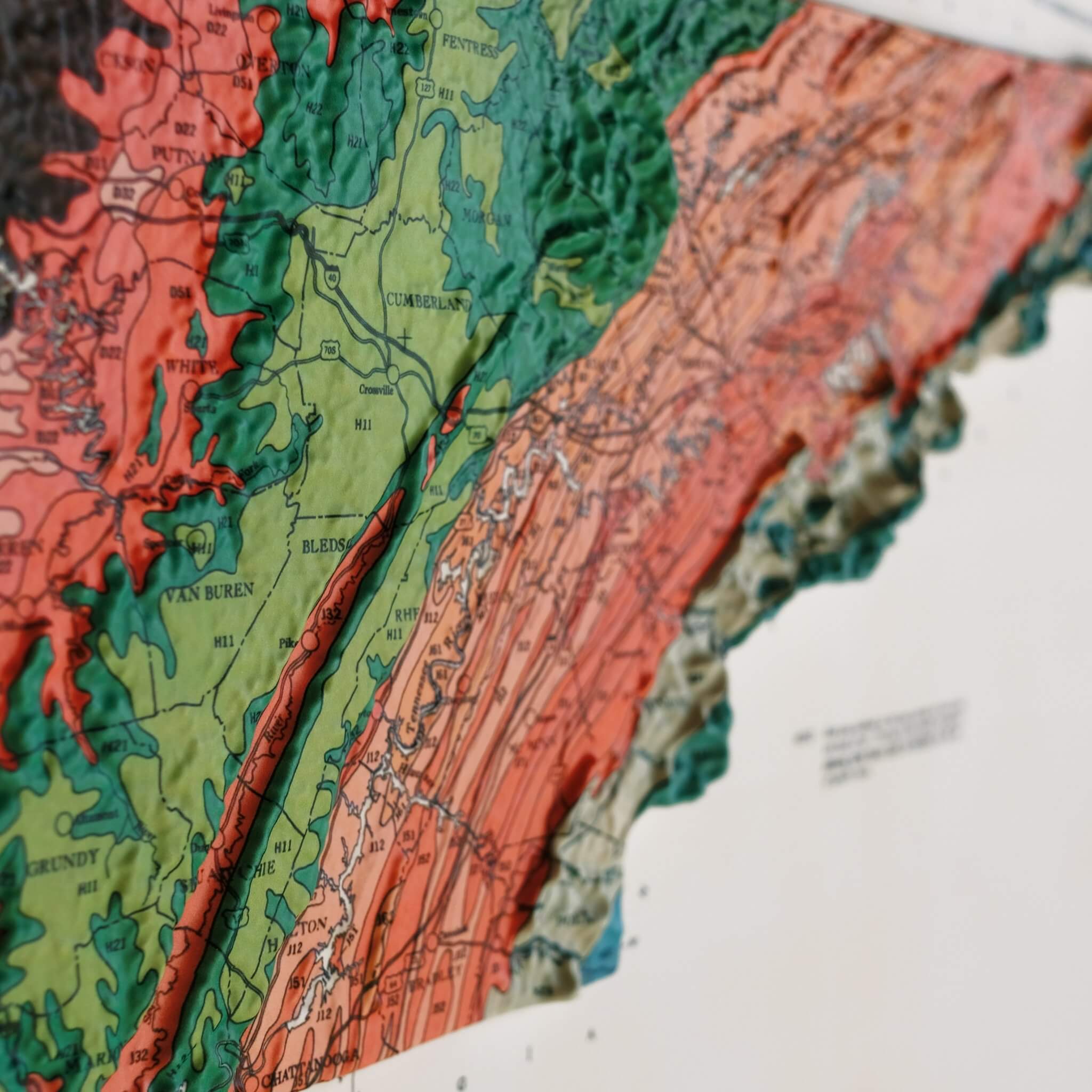 Beautiful Raised Relief 3D Map of Tennessee from 1978 | Muir Way