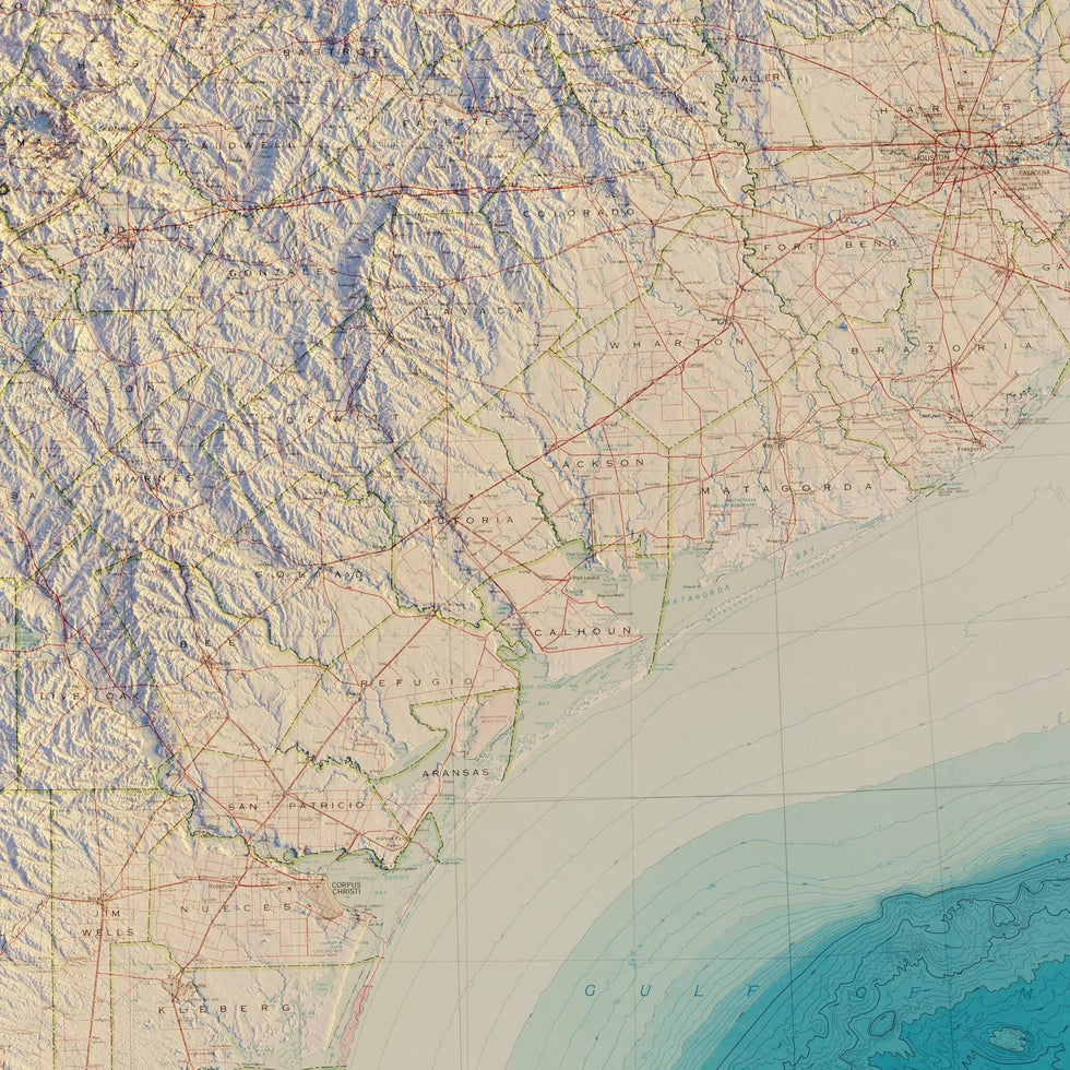 Texas 1982 Shaded Relief Map | 3D Vintage Topographic Art – Muir Way