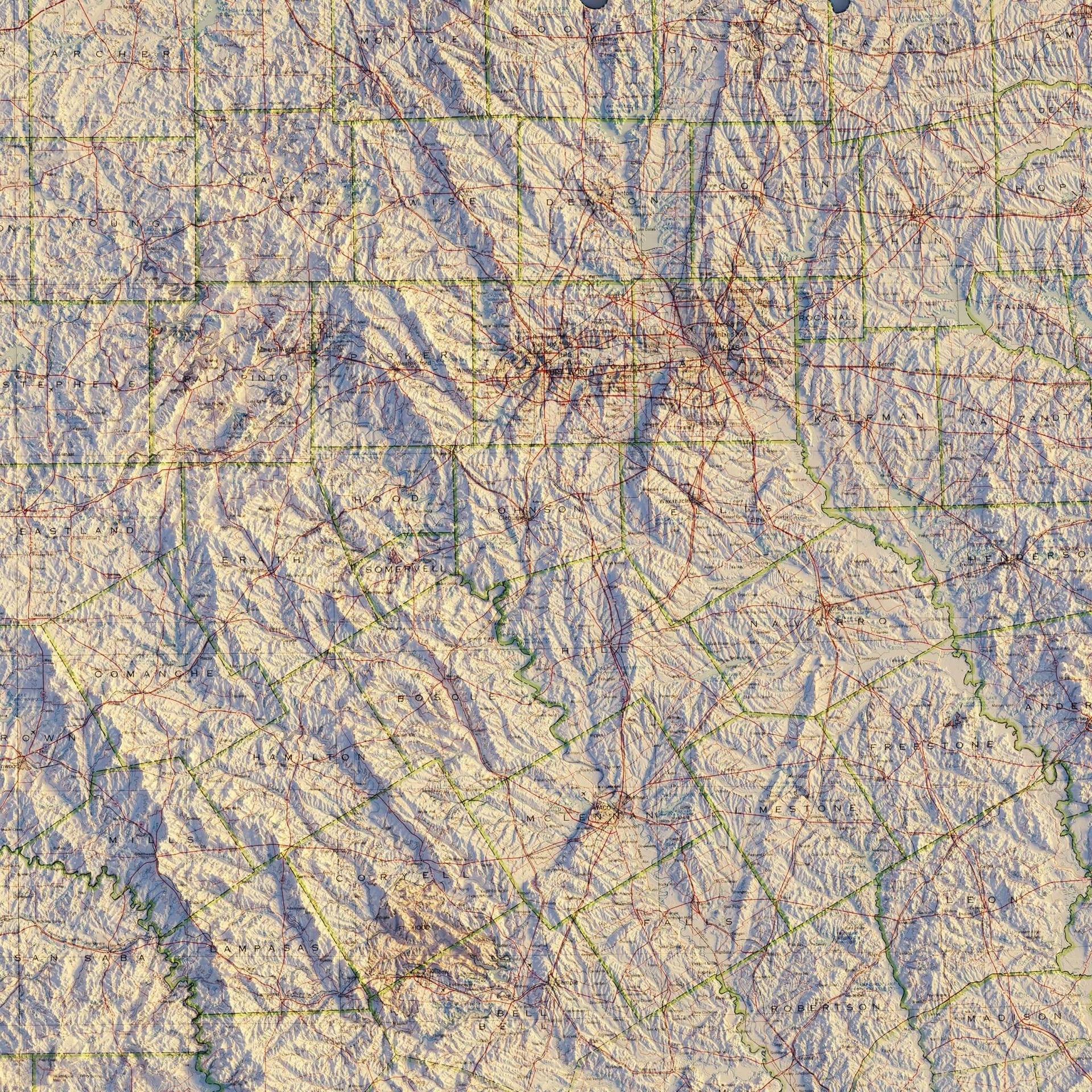Texas 1982 Shaded Relief Map – Muir Way