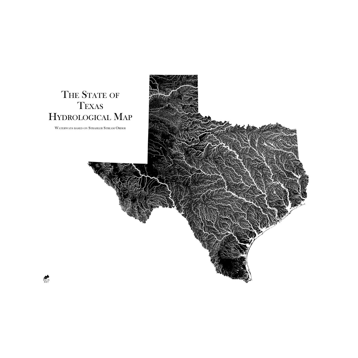 Texas Hydrology Series Map | Map of rivers, streams & more - Muir Way