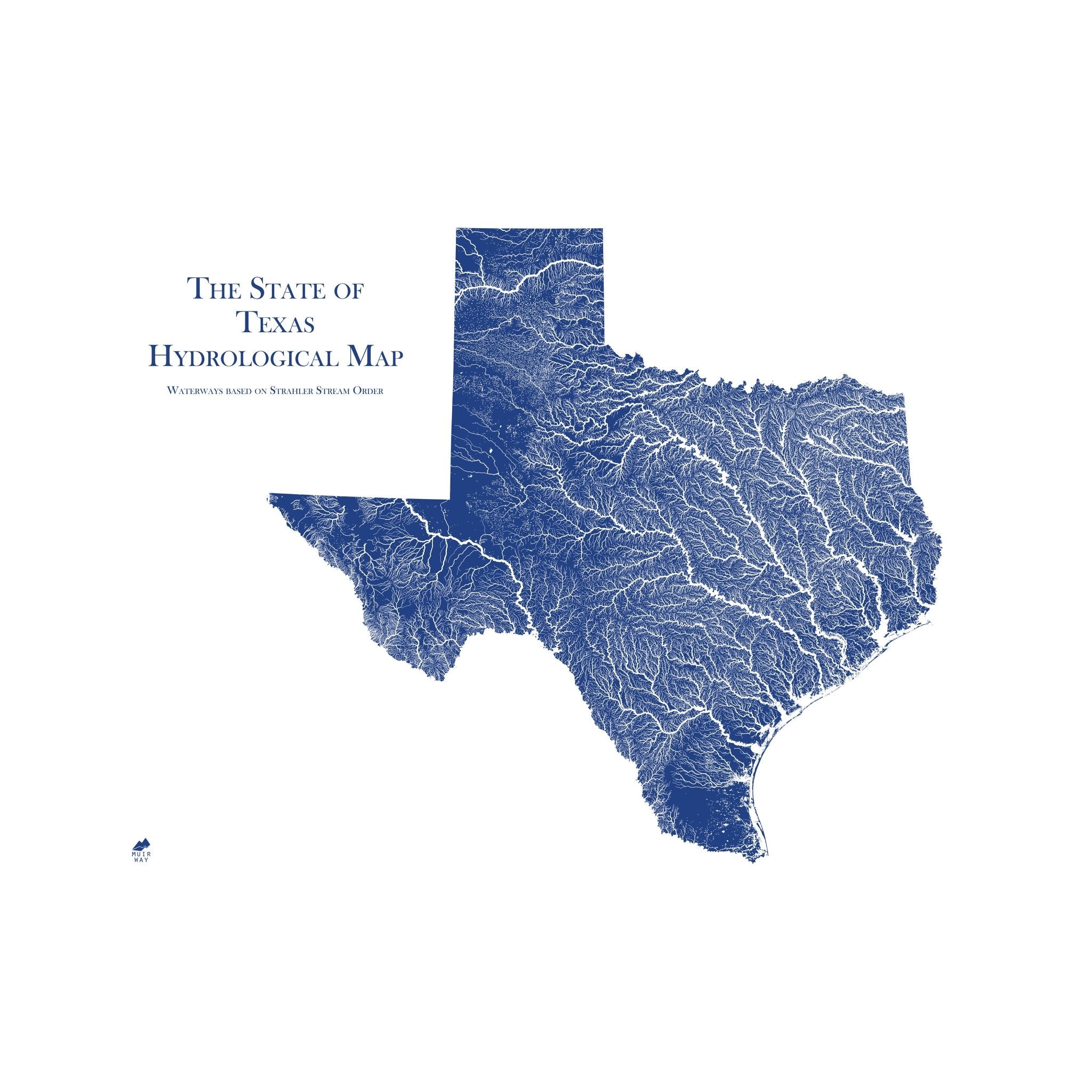 Texas Hydrology Series Map | Map of rivers, streams & more – Muir Way