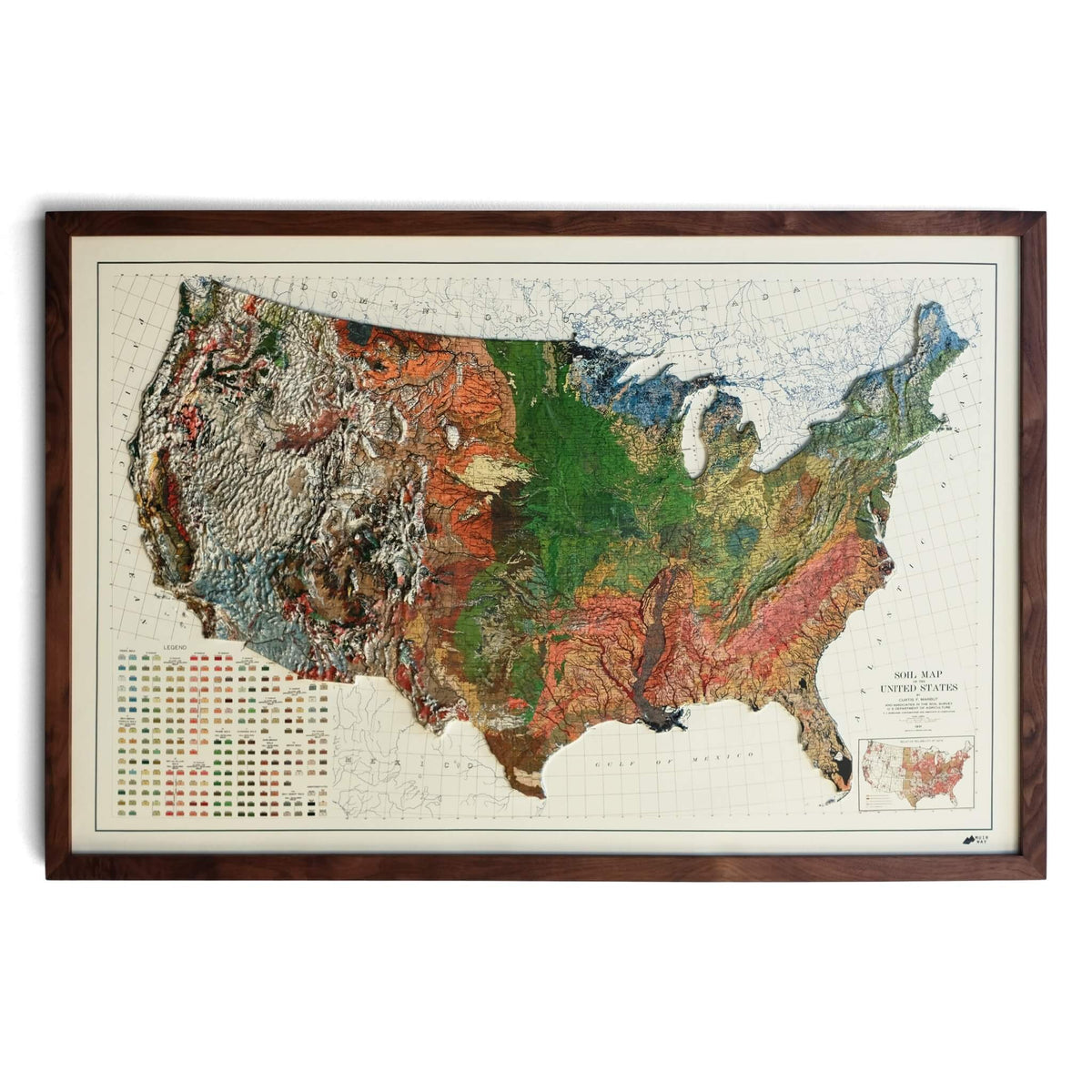 Vintage 3D Raised Relief Map of United States in 1931 by Muir Way