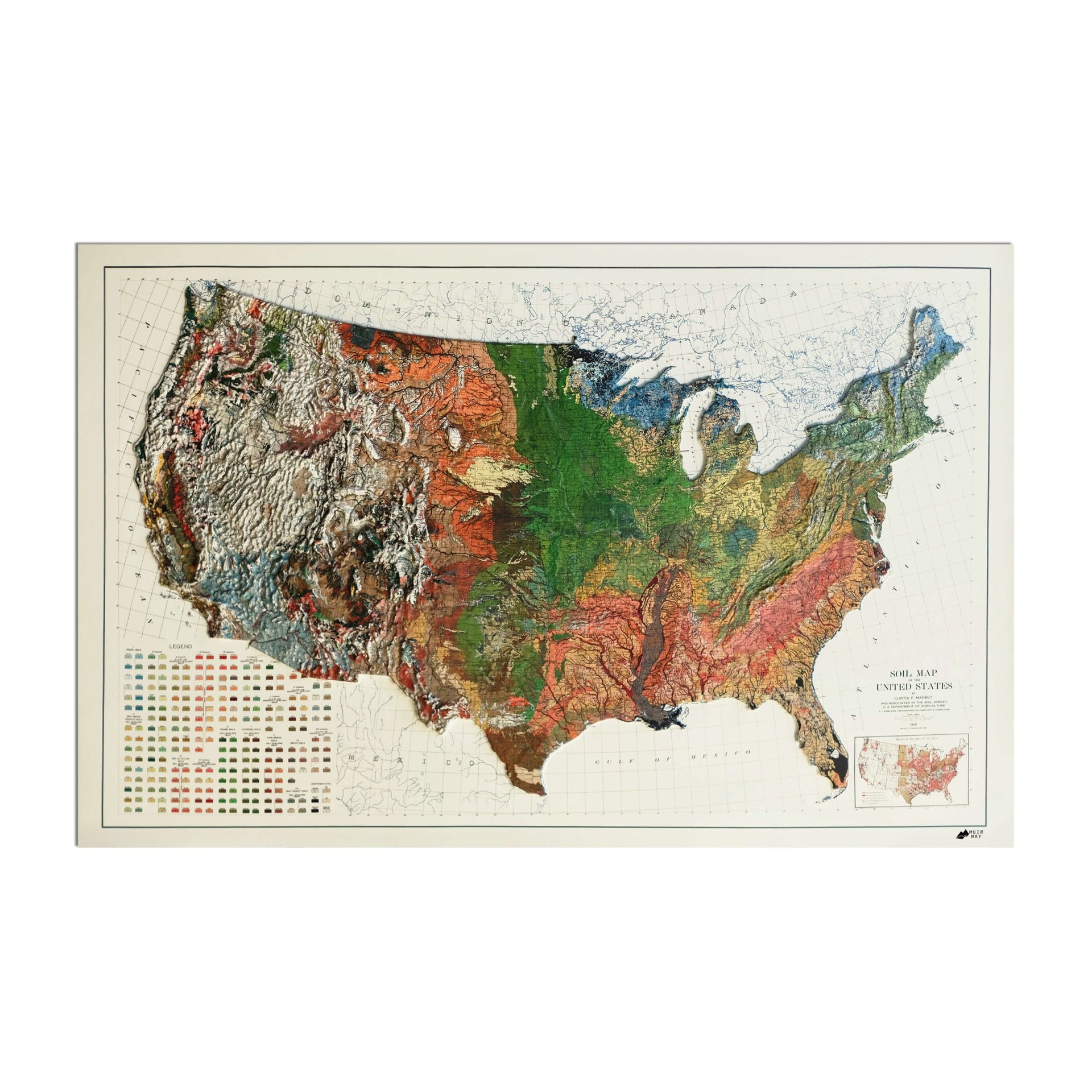 Vintage 3D Raised Relief Map of United States in 1931 by Muir Way