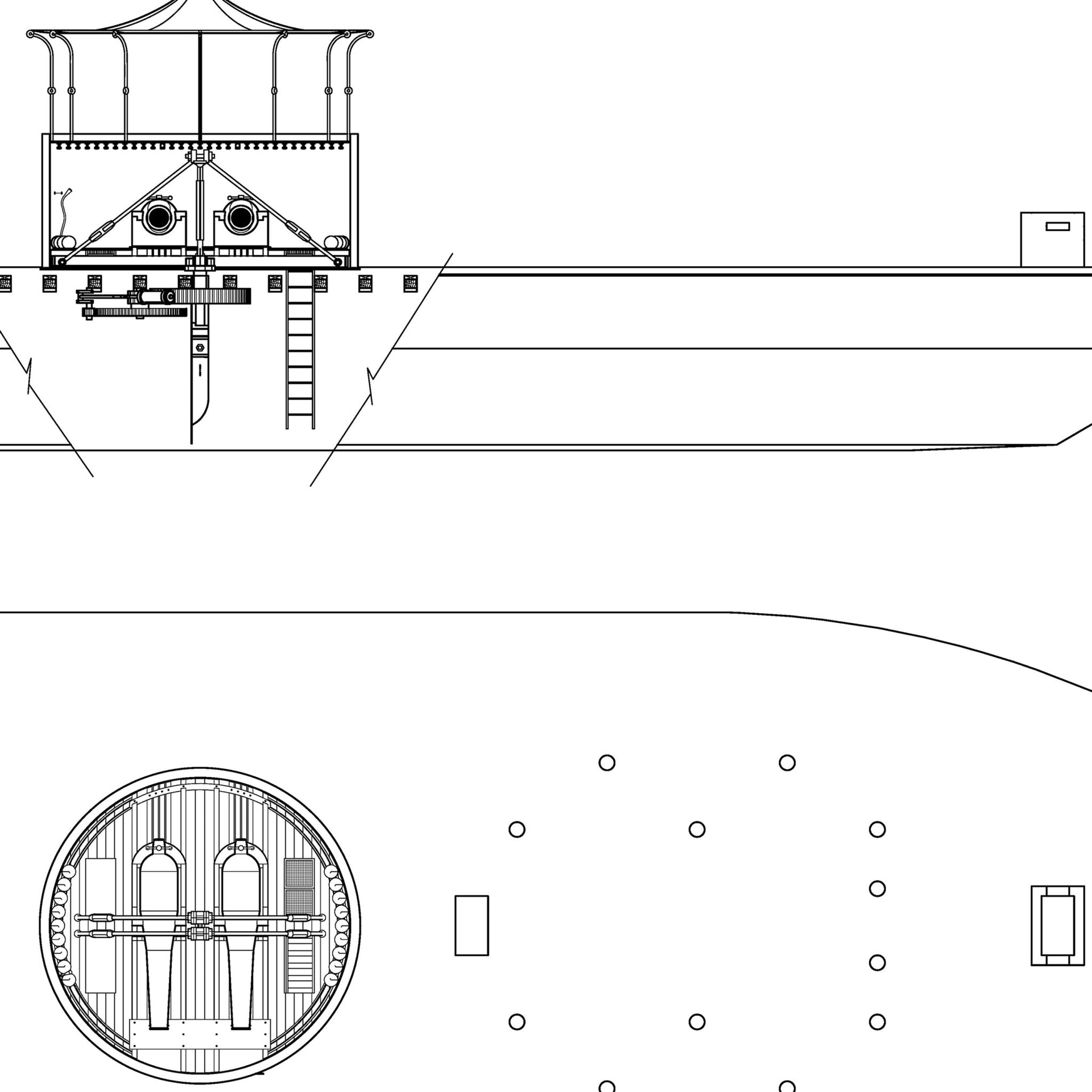 Detailed Blueprint of the U.S.S. Monitor Blueprint with Turret – Muir Way