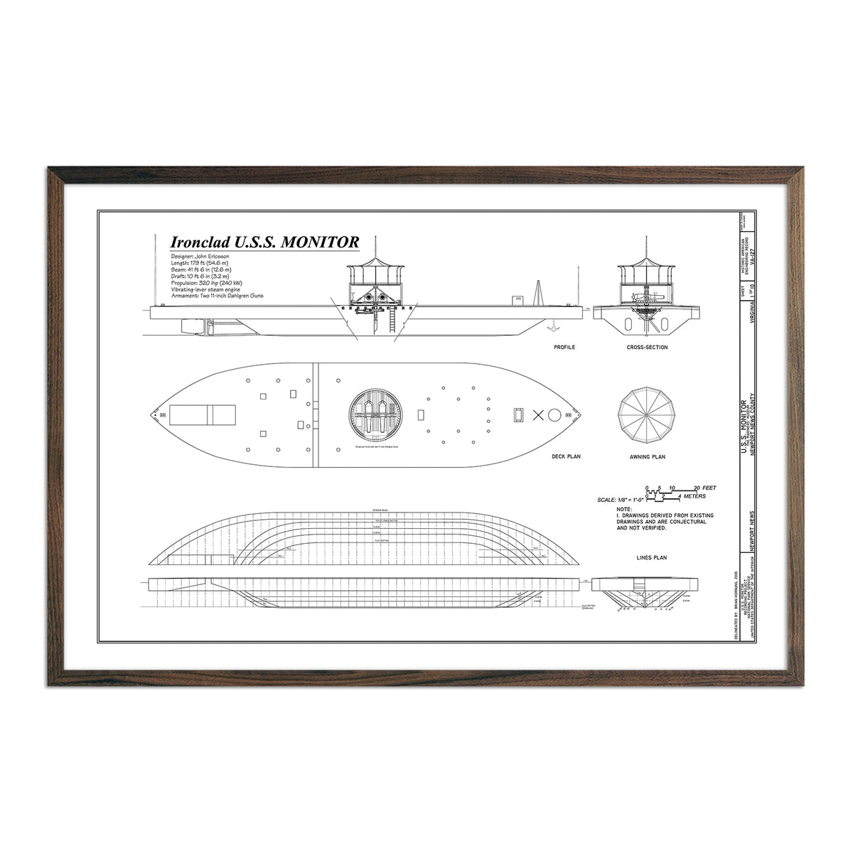 Detailed Blueprint of the U.S.S. Monitor Blueprint with Turret – Muir Way