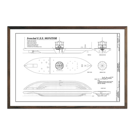 Detailed Blueprint of the U.S.S. Monitor Blueprint with Turret – Muir Way