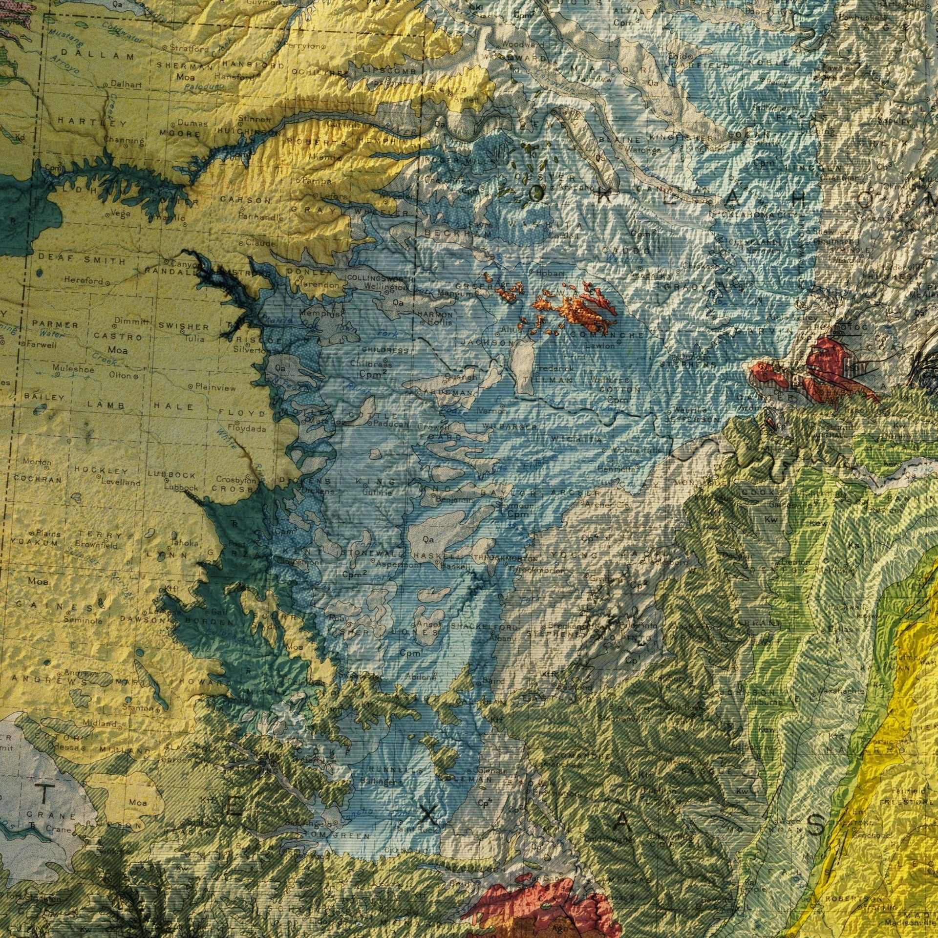 USA Quadrant SW 1932 Shaded Relief Map – Muir Way