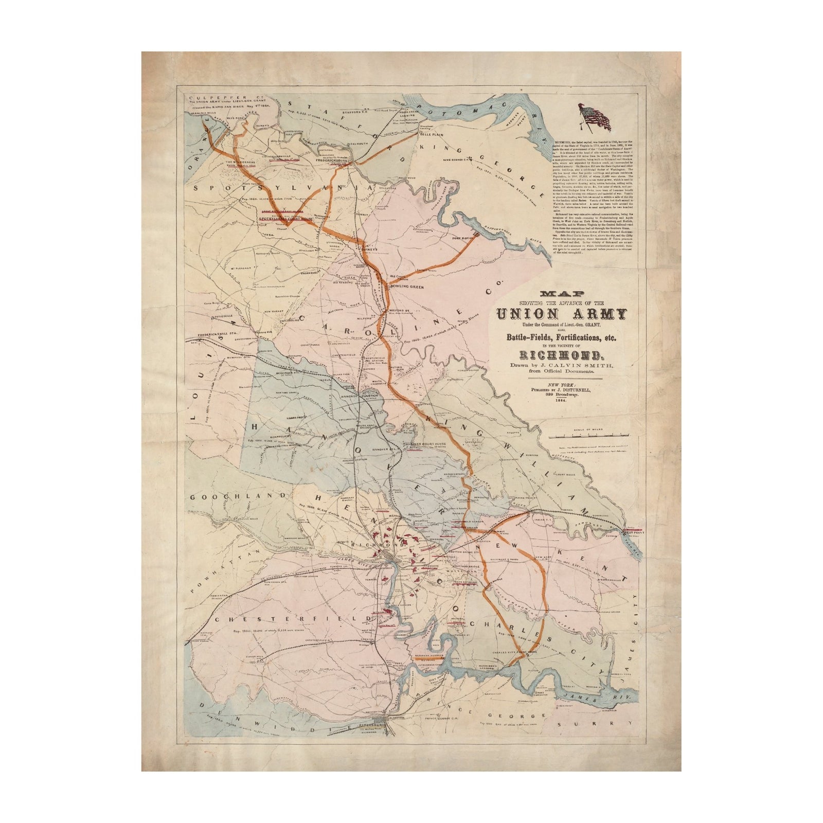 Detailed Full Color Civil War Union Army Map of Richmond Virginia ...