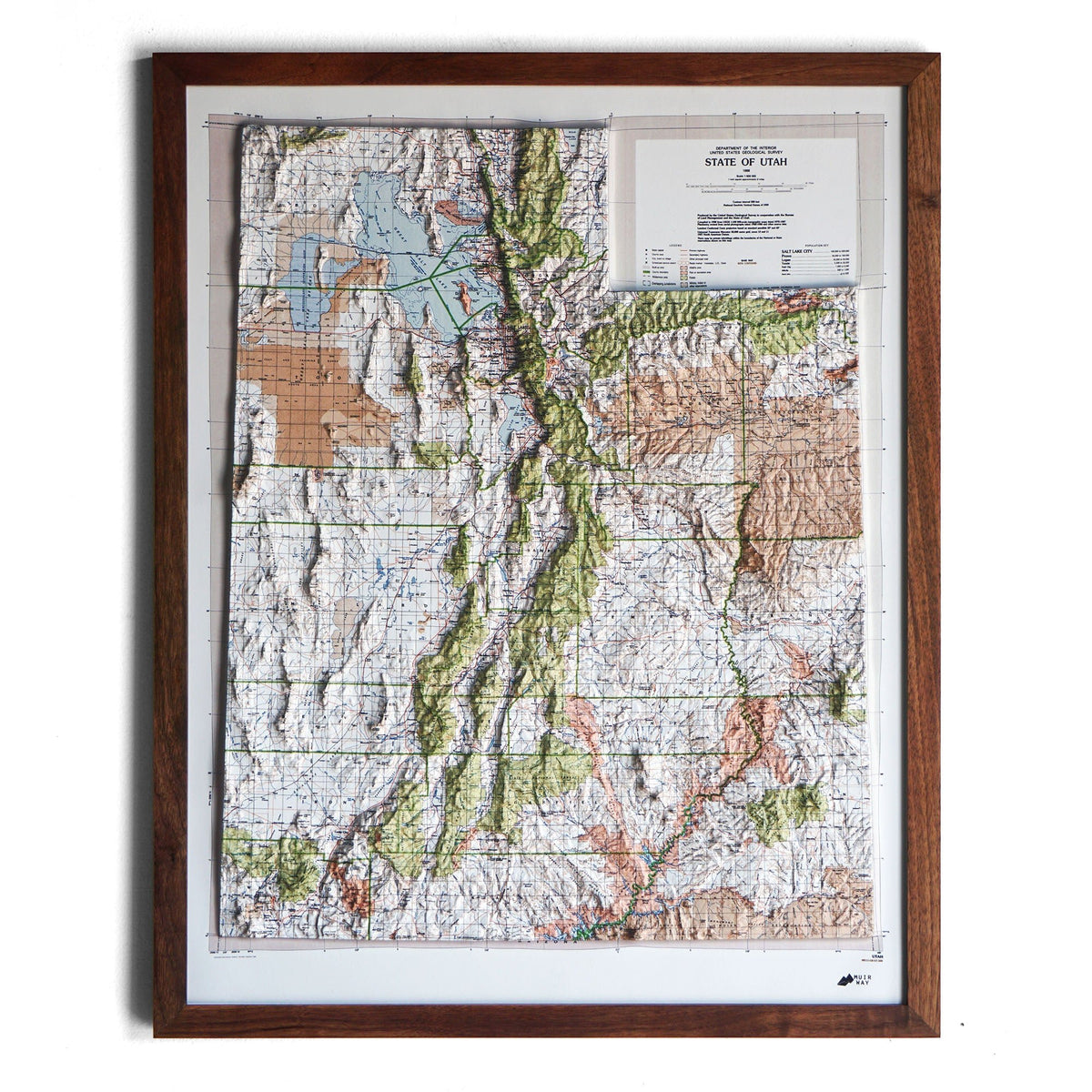 Topographical 3D Raised Relief Map of Utah from 1988 by Muir Way