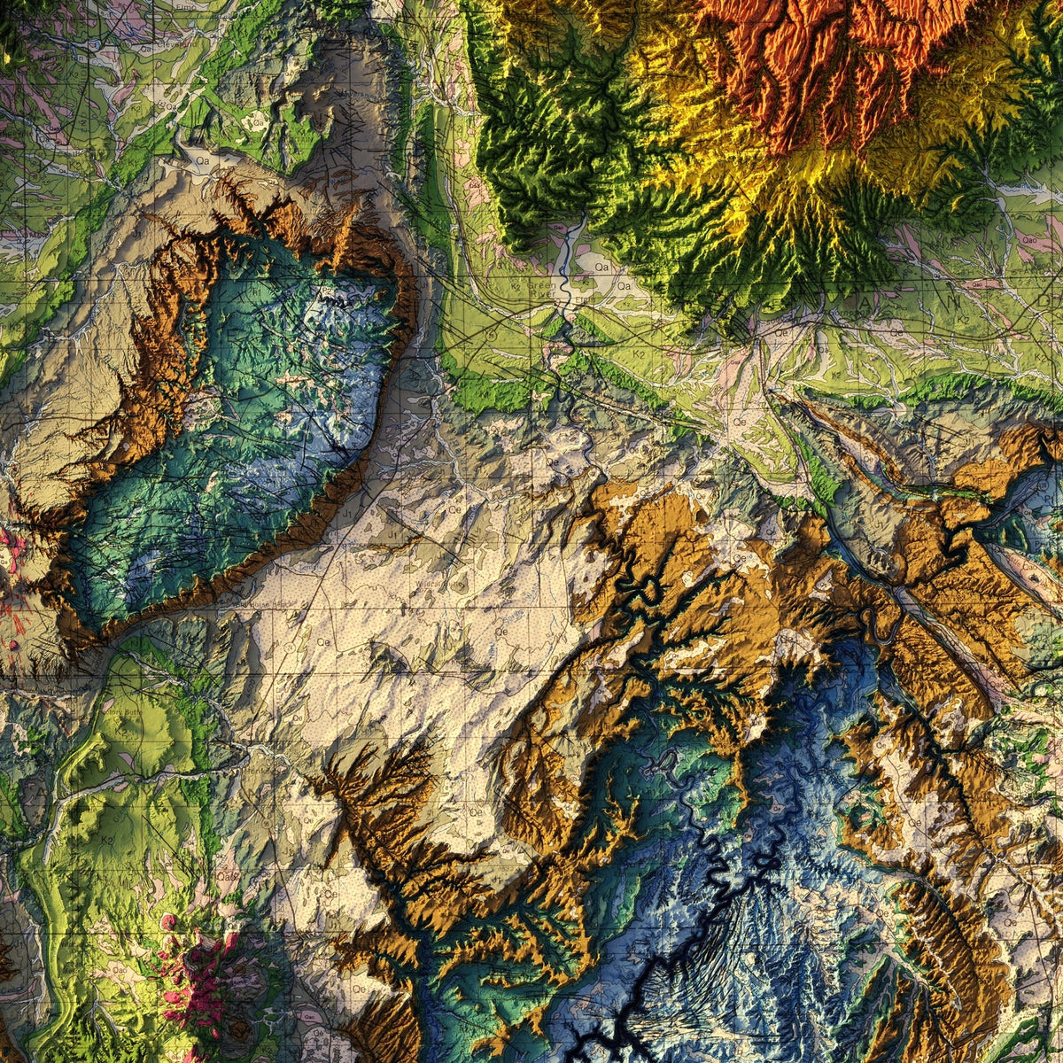 Utah 1980 Shaded Relief Map - Muir Way