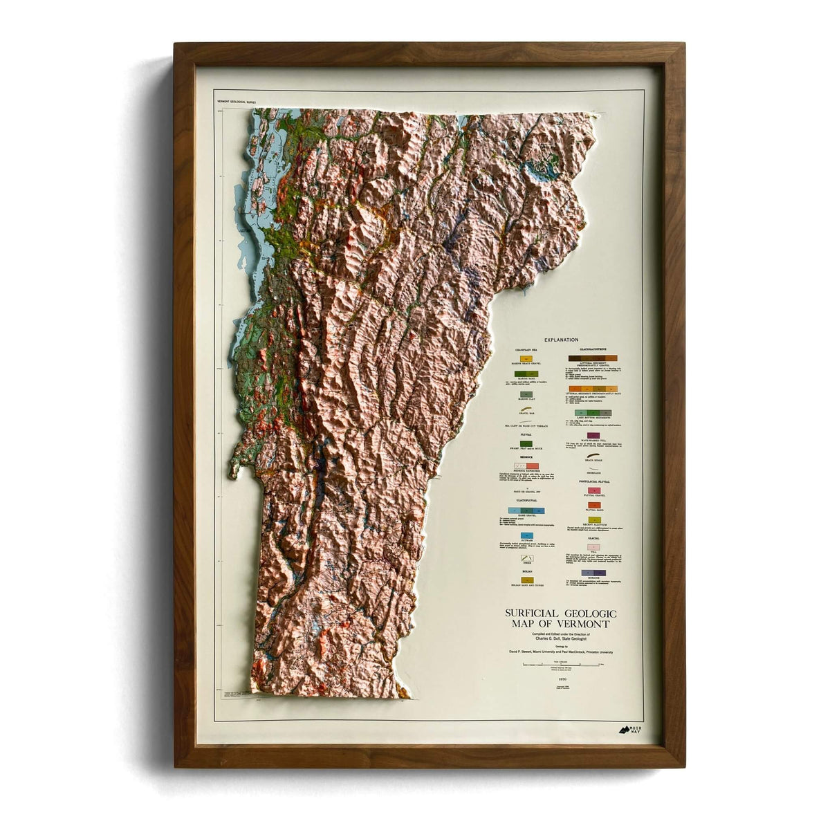 Vintage 3D Raised Relief Map of Vermont 1970 – Muir Way