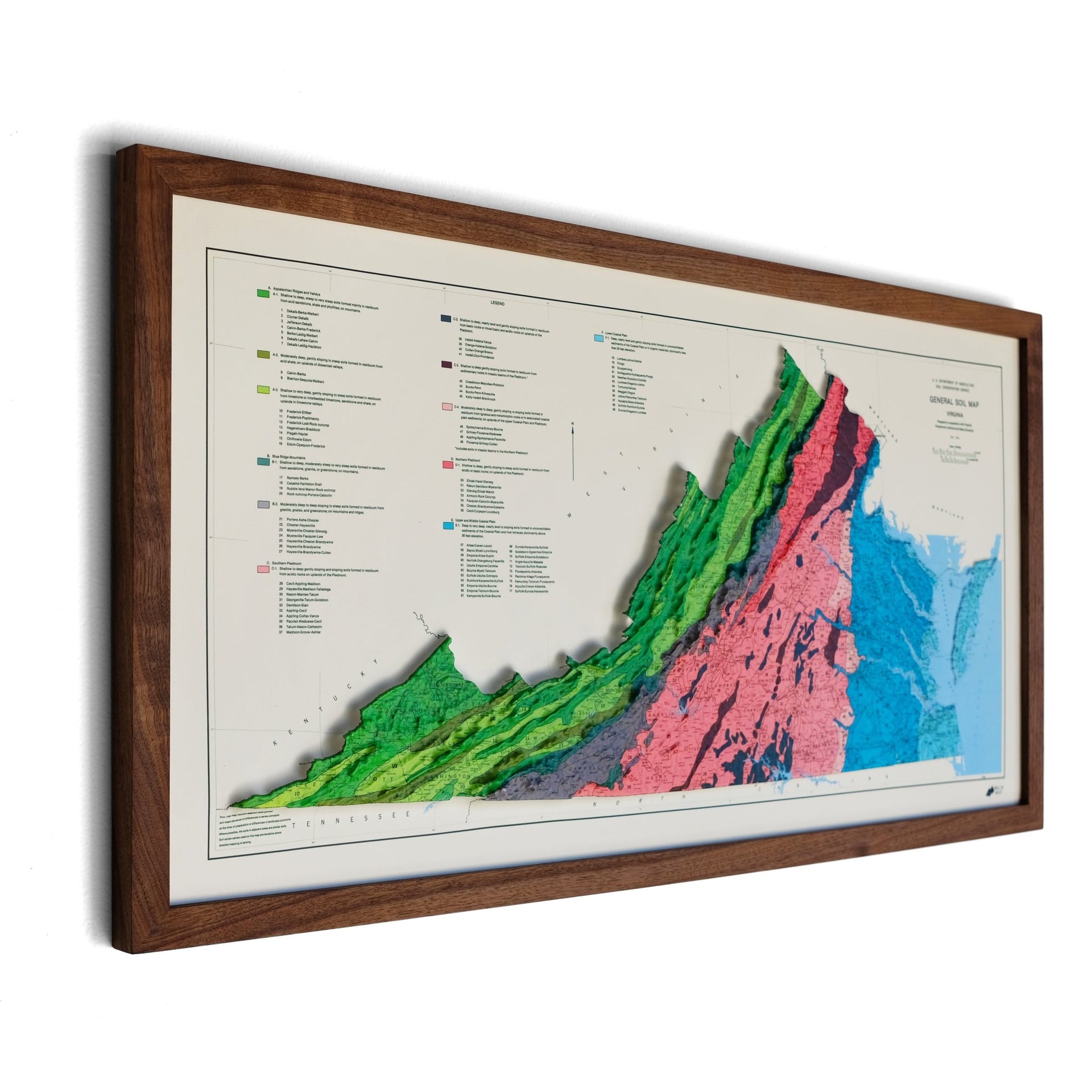 Colorful 3D Raised Relief Map of Virginia from 1979 by Muir Way