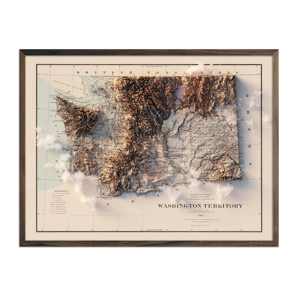 Washington State Map Prints | Relief, Topographic, & Elevation – Muir Way