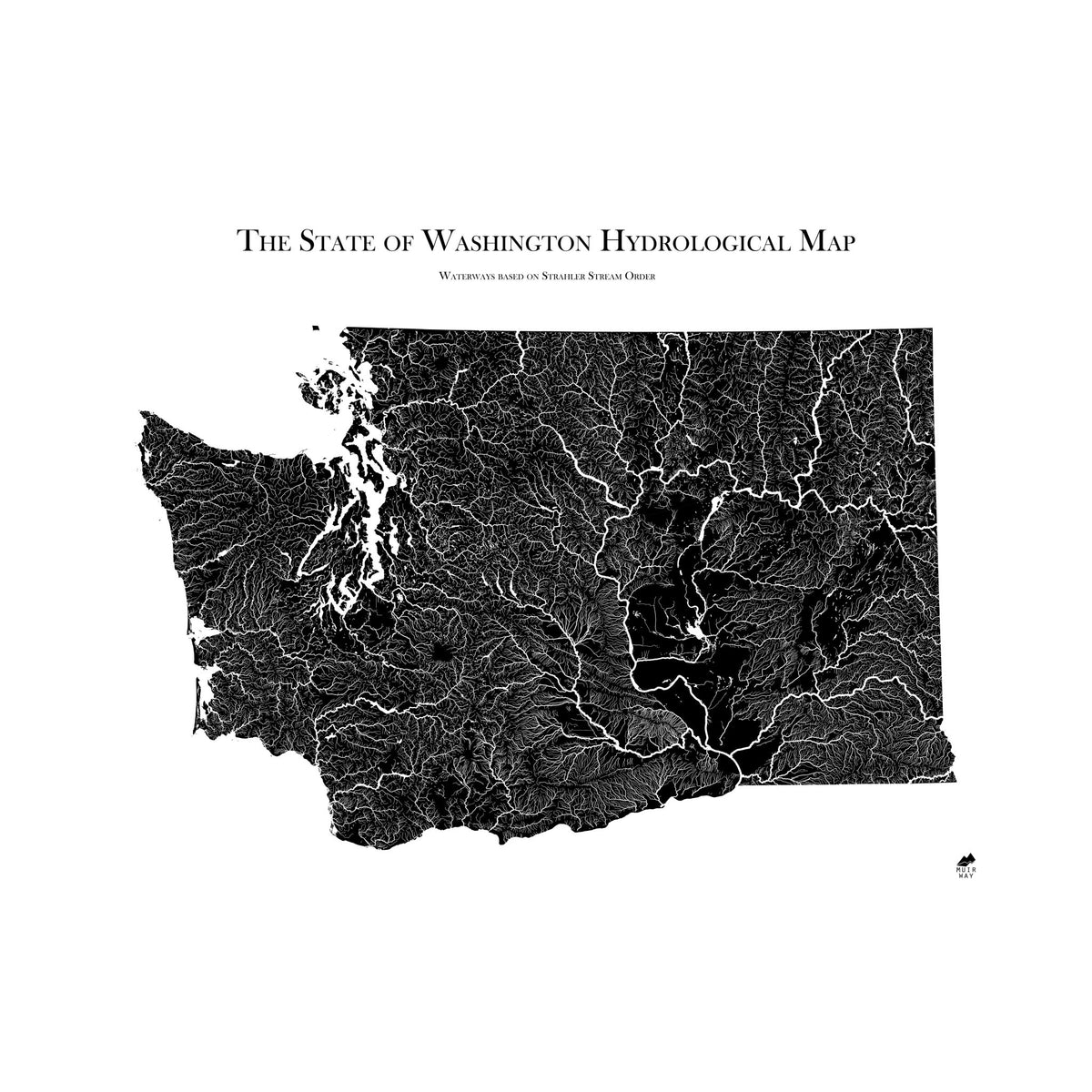 Washington Hydrology Series Map | Map of rivers, streams & more - Muir Way
