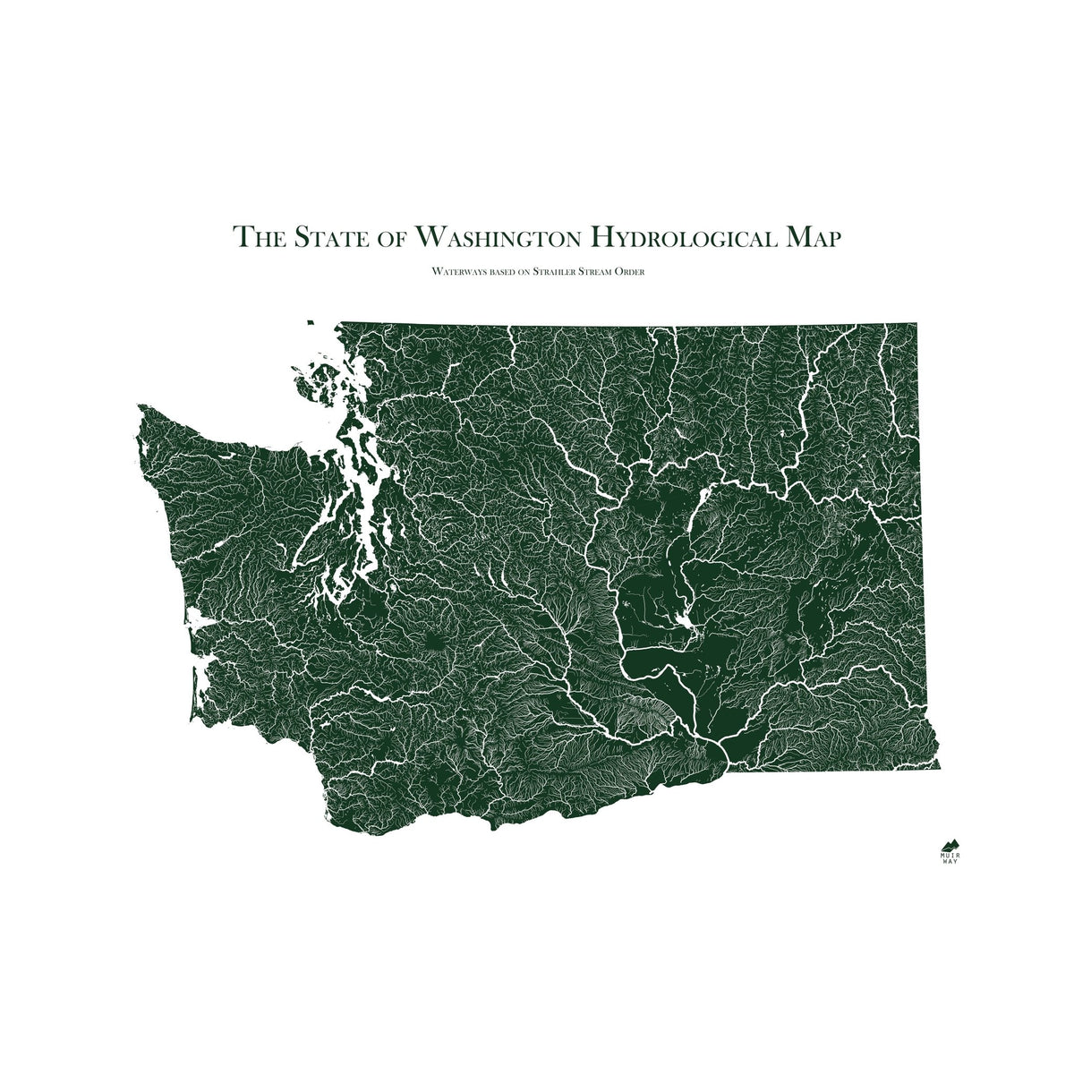 Washington Hydrology Series Map | Map of rivers, streams & more - Muir Way