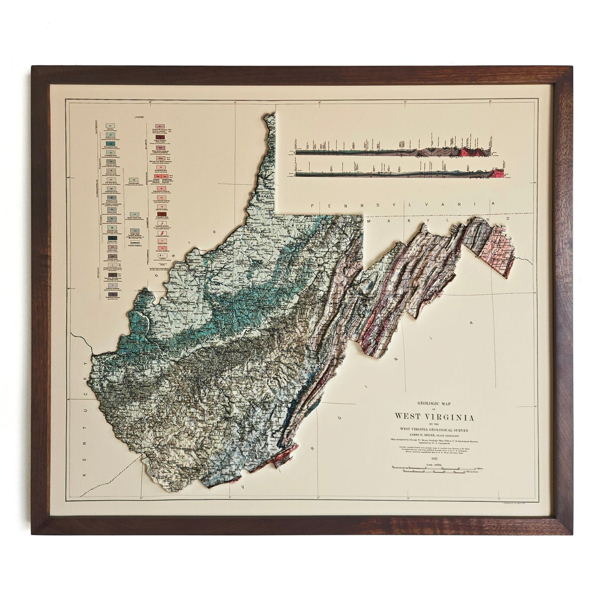 Raised Relief 3D Map of West Virginia from 1932 | Muir Way