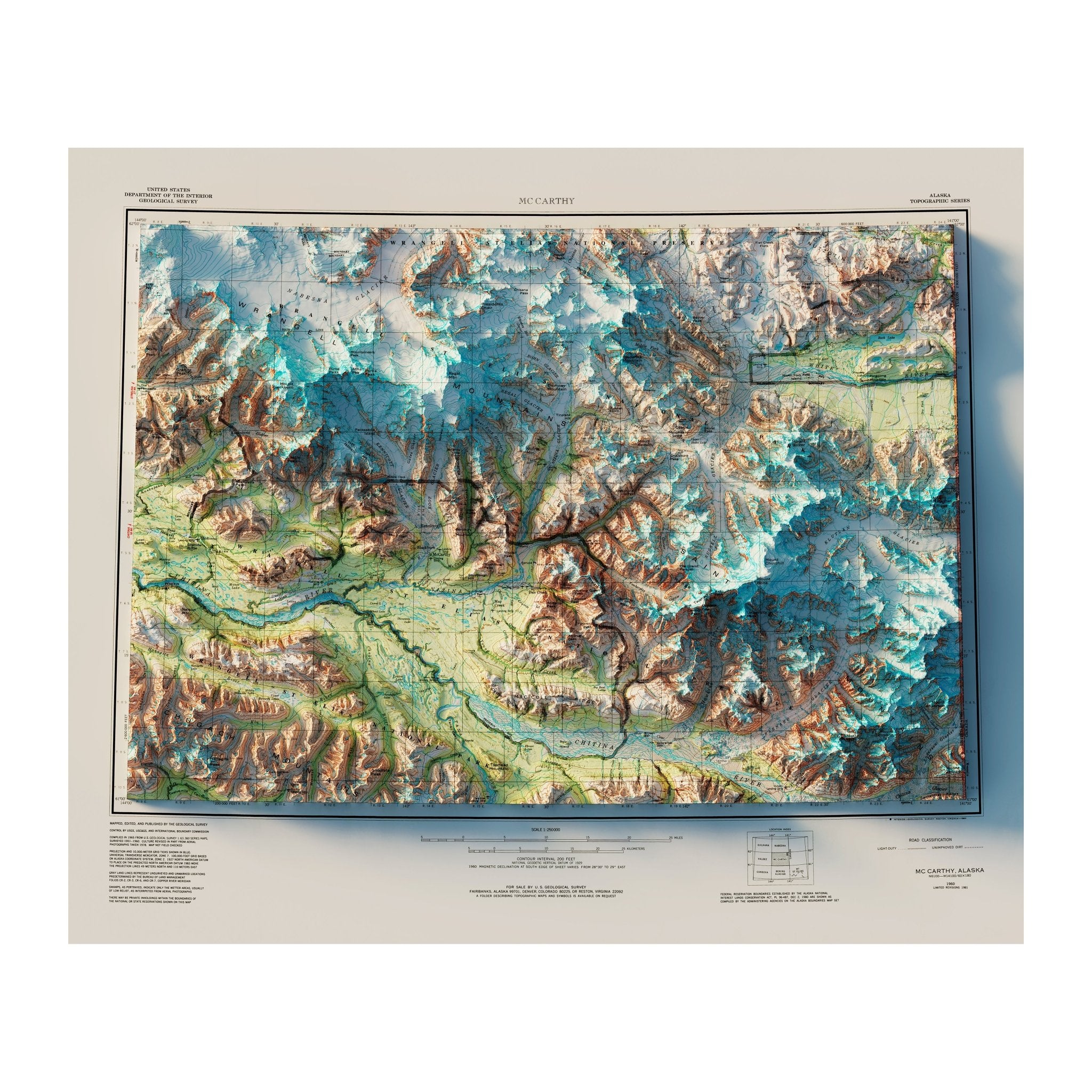 Wrangell-St. Elias, Alaska 1960 Shaded Relief Map – Muir Way