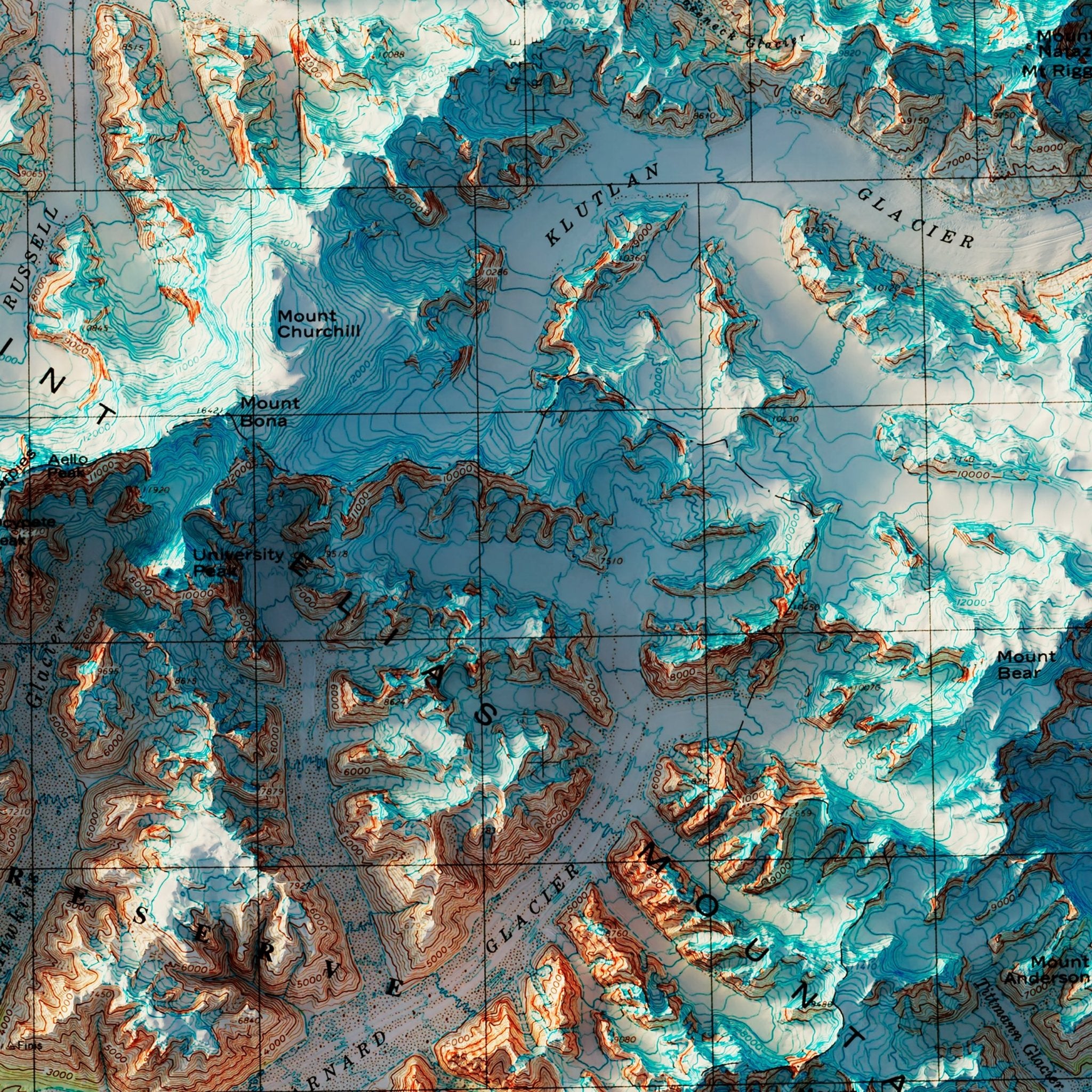 Wrangell-St. Elias, Alaska 1960 Shaded Relief Map – Muir Way