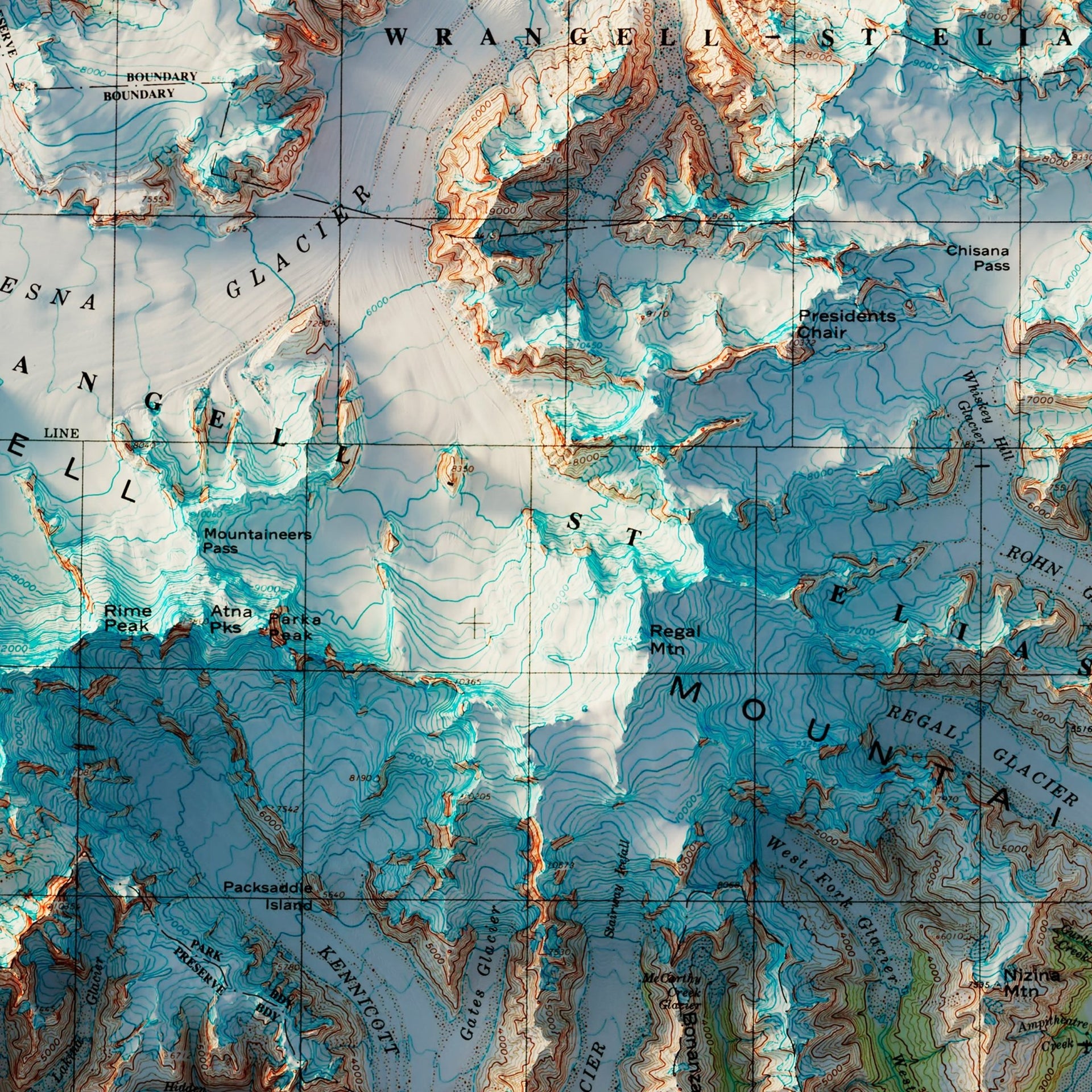 Wrangell-St. Elias, Alaska 1960 Shaded Relief Map – Muir Way