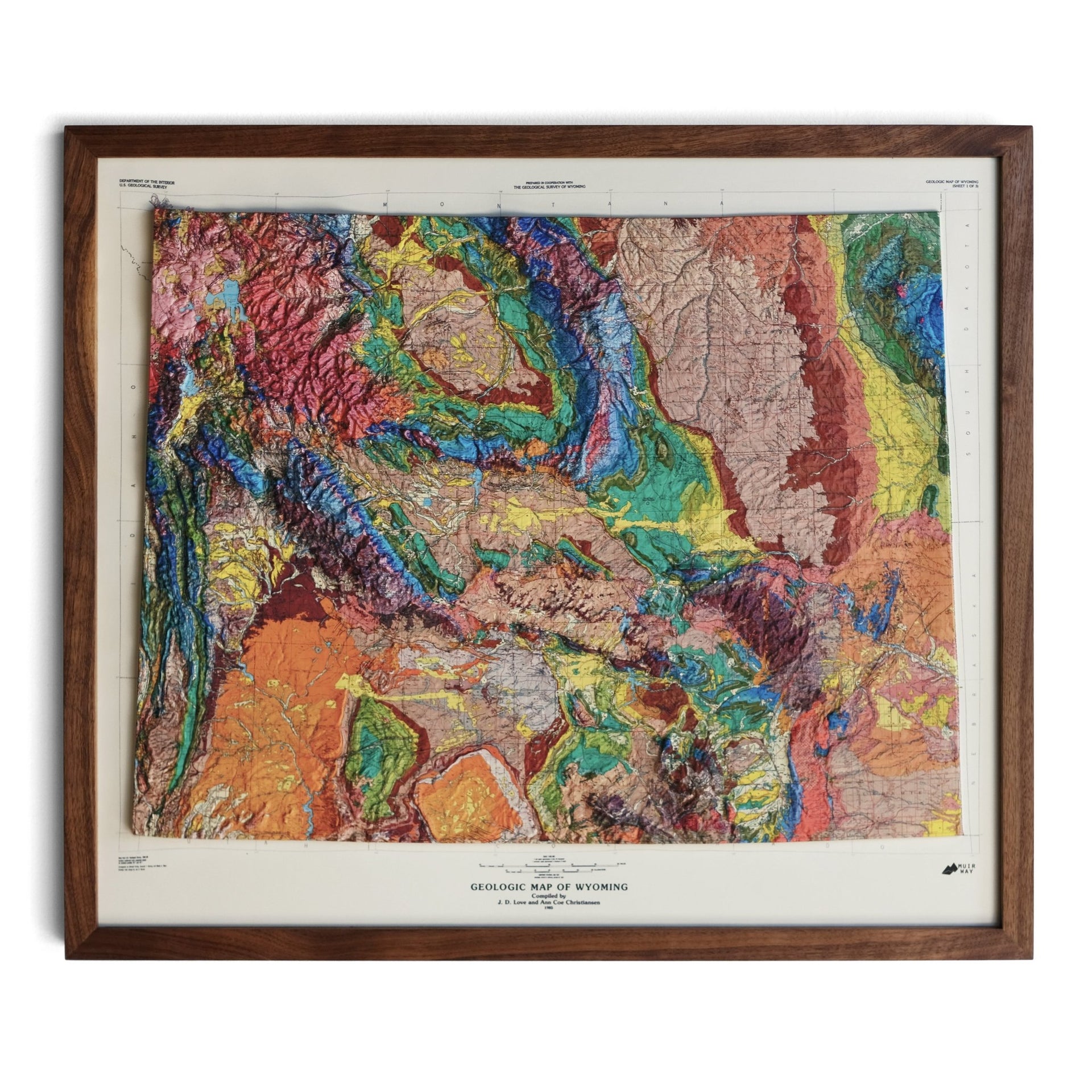 Colorful Wyoming 3D Relief Map Print from 1985 by Muir Way