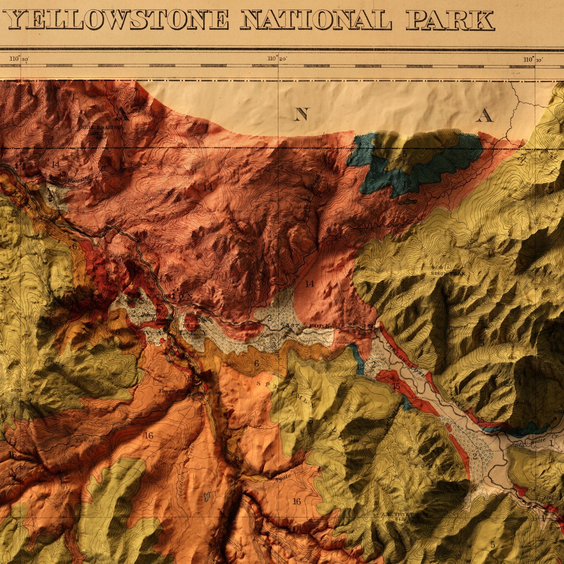 Yellowstone 1878 Shaded Relief Map – Muir Way