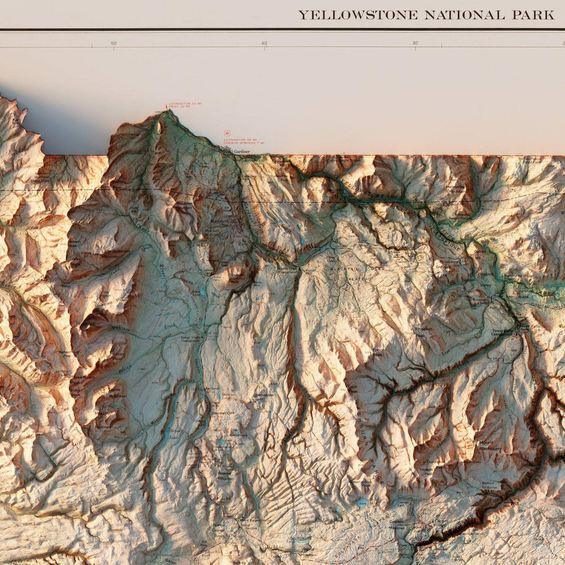 Yellowstone 1961 Shaded Relief Map – Muir Way