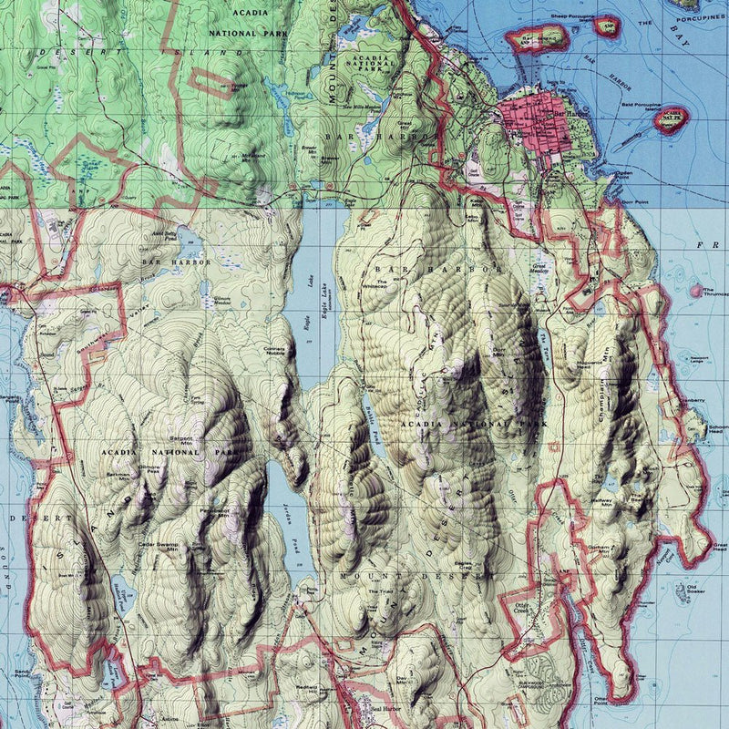 Acadia Shaded Relief Map - Muir Way