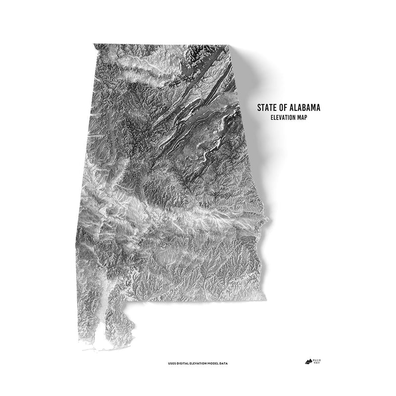 Vintage Alabama Elevation Relief Map | Map of terrain & more - Muir Way