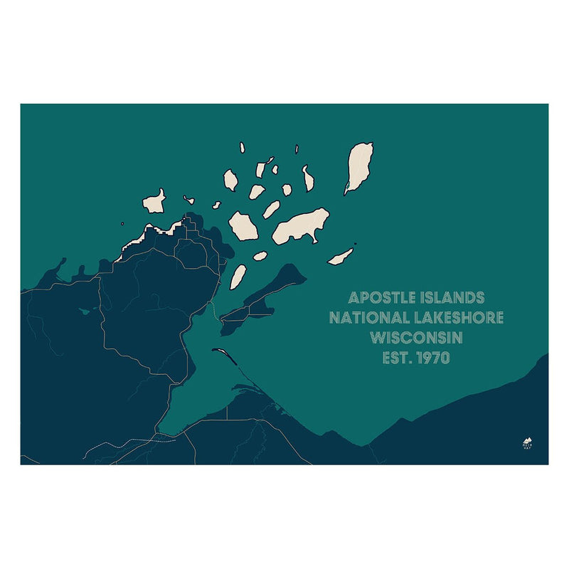 Apostle Islands National Lakeshore Map Art | Map of roads & more - Muir Way