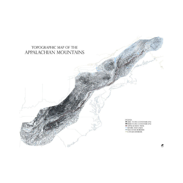 Appalachian Mountains Map featuring the Appalachian Trail-Range Series ...
