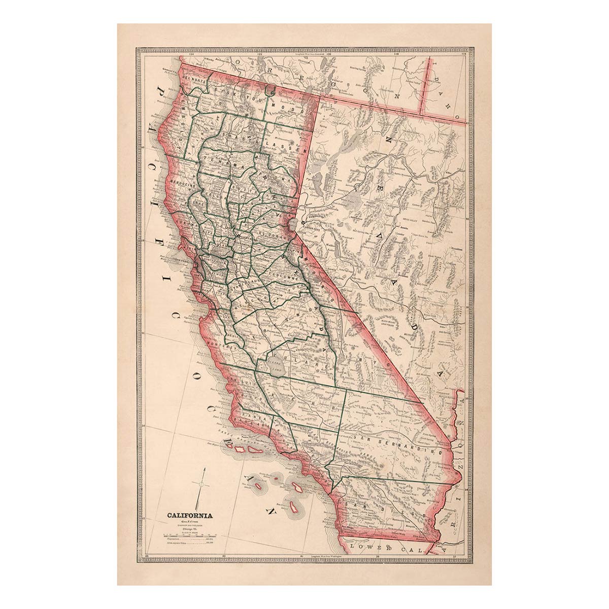 Old California Maps Old California Map 1917 Vintage Golden State Atlas