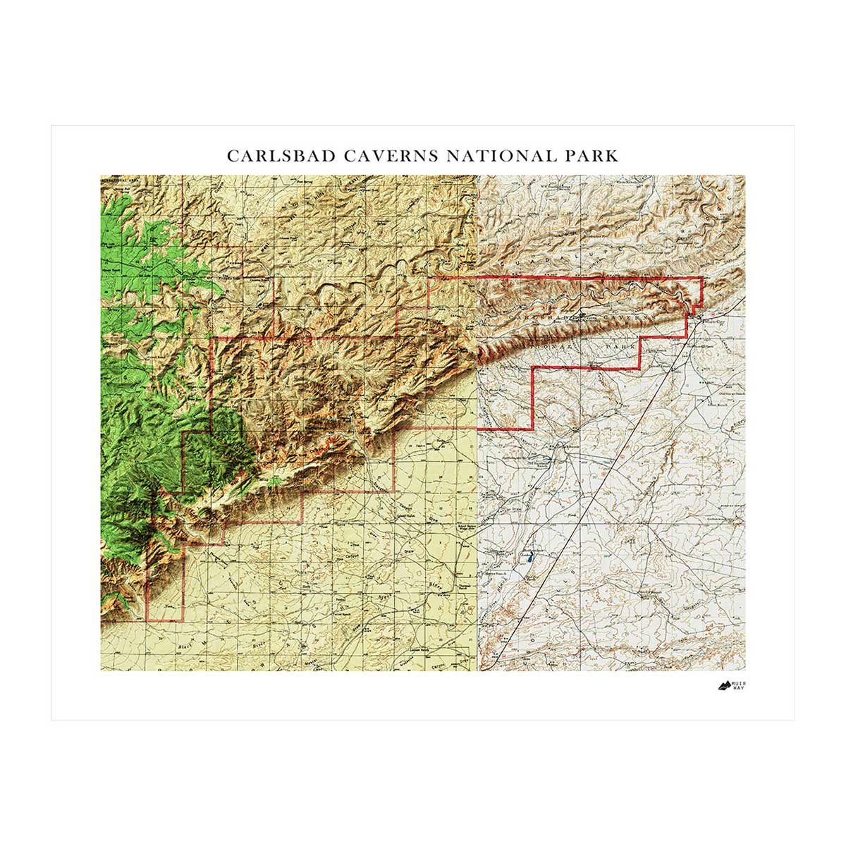 Carlsbad Caverns Shaded Relief Map - Muir Way