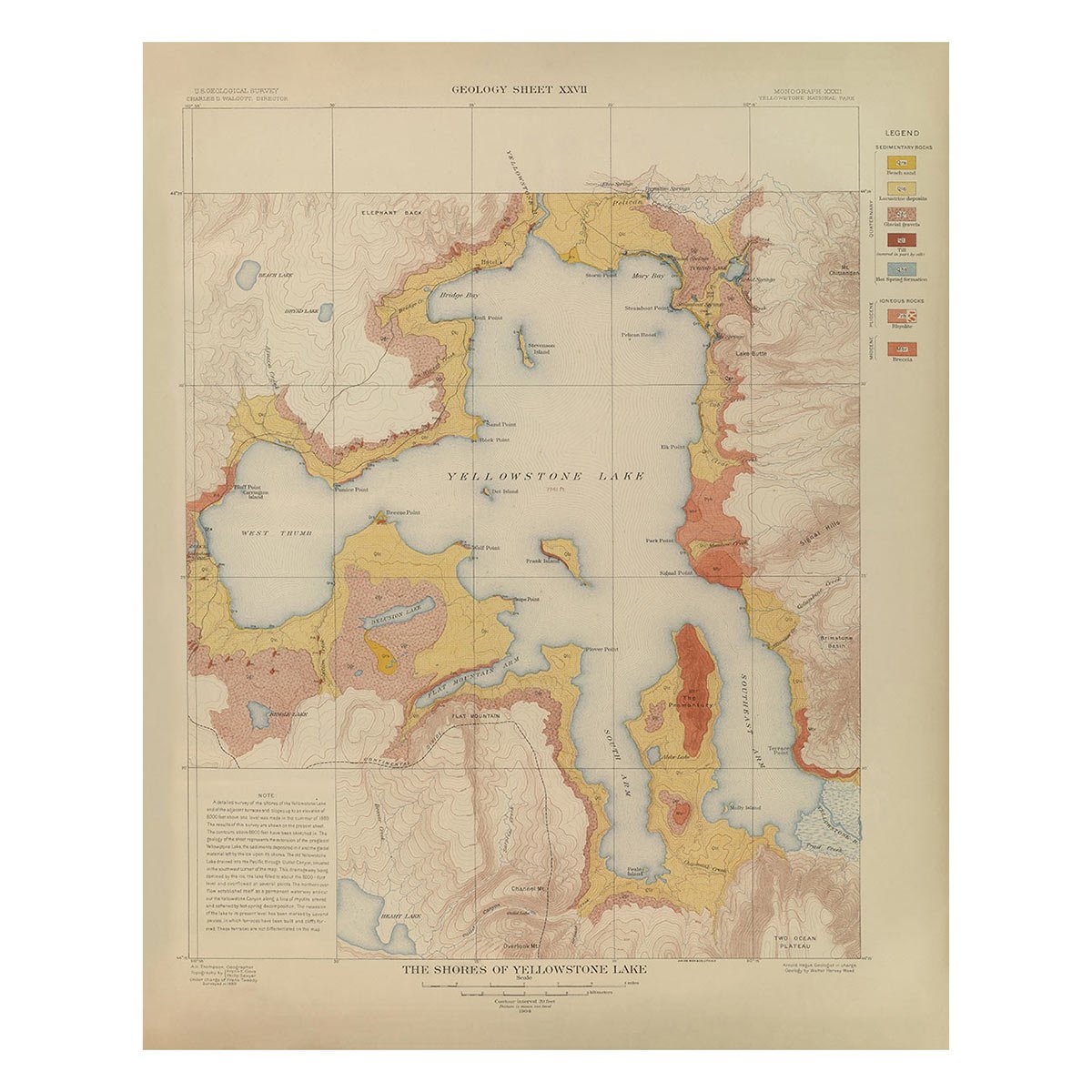 Yellowstone Geologic Map of the Shores of Yellowstone Lake 1904 Map ...