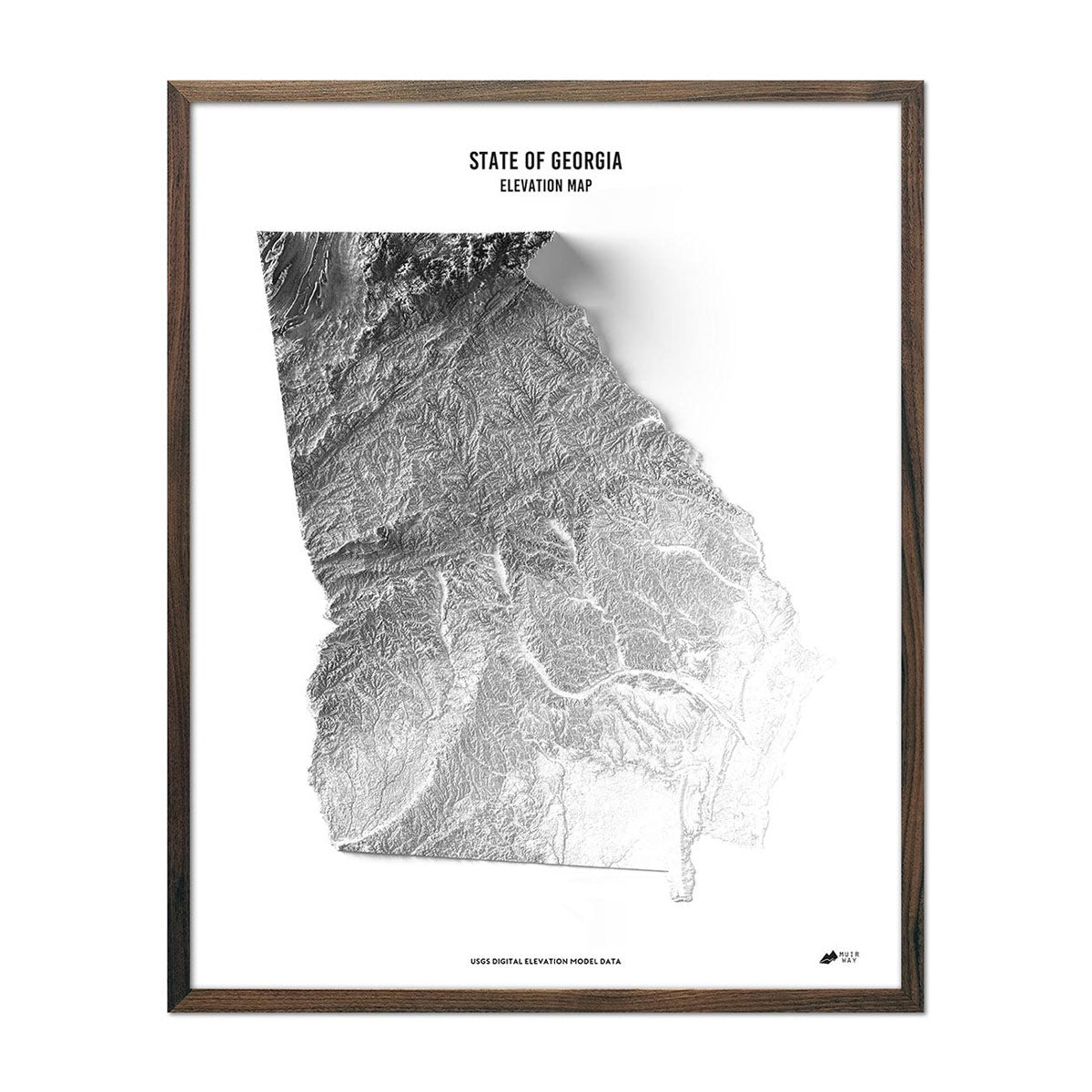 Shop Georgia Relief Map Prints | Hydrological & Elevation Maps - Muir Way