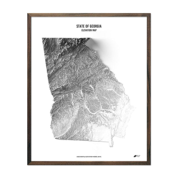 Georgia Relief Map Prints | Hydrological & Elevation Maps - Muir Way